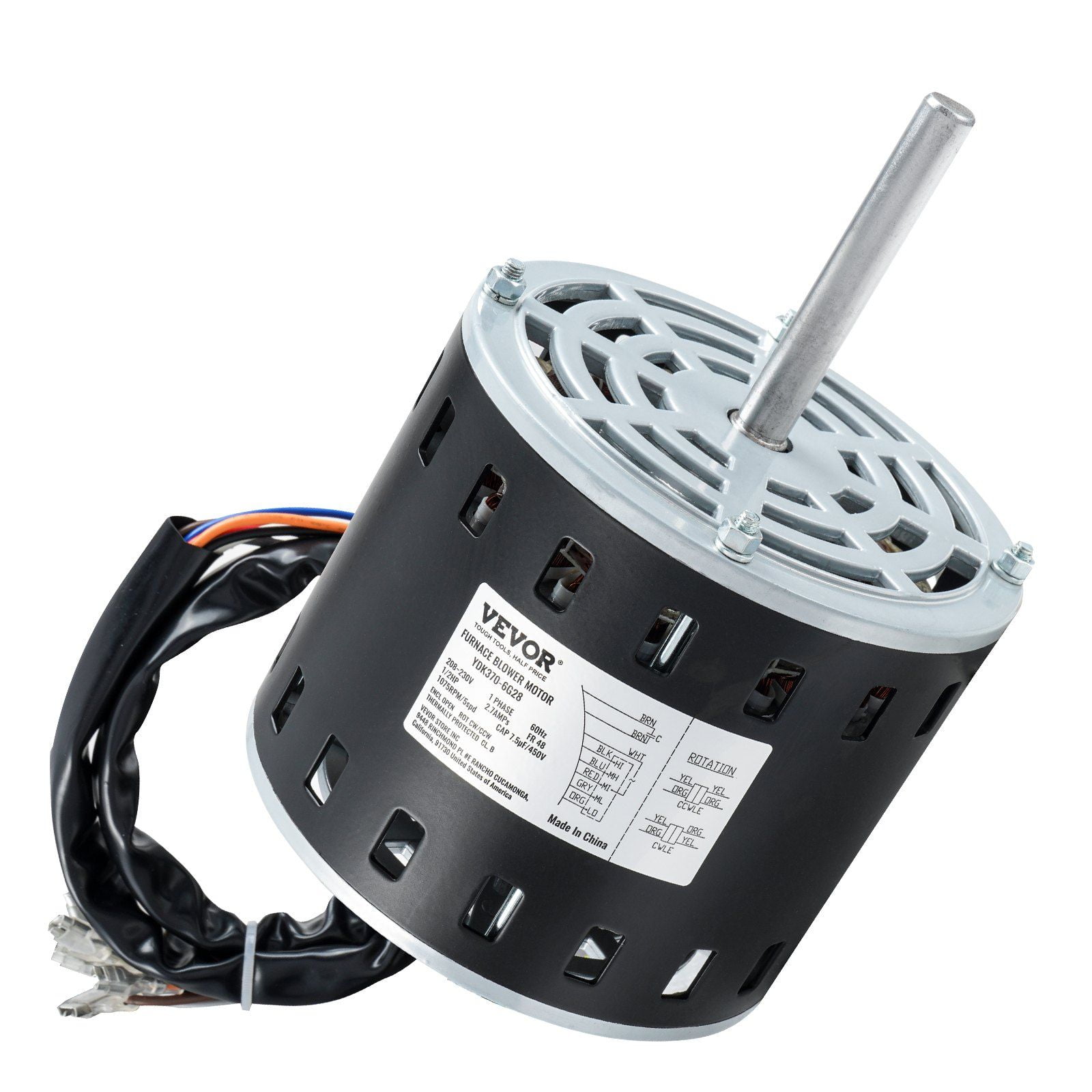 VEVOR 1/2HP Furnace Blower Motor, 208/230V 2.7Amps, 1075RPM 5 Speeds ...