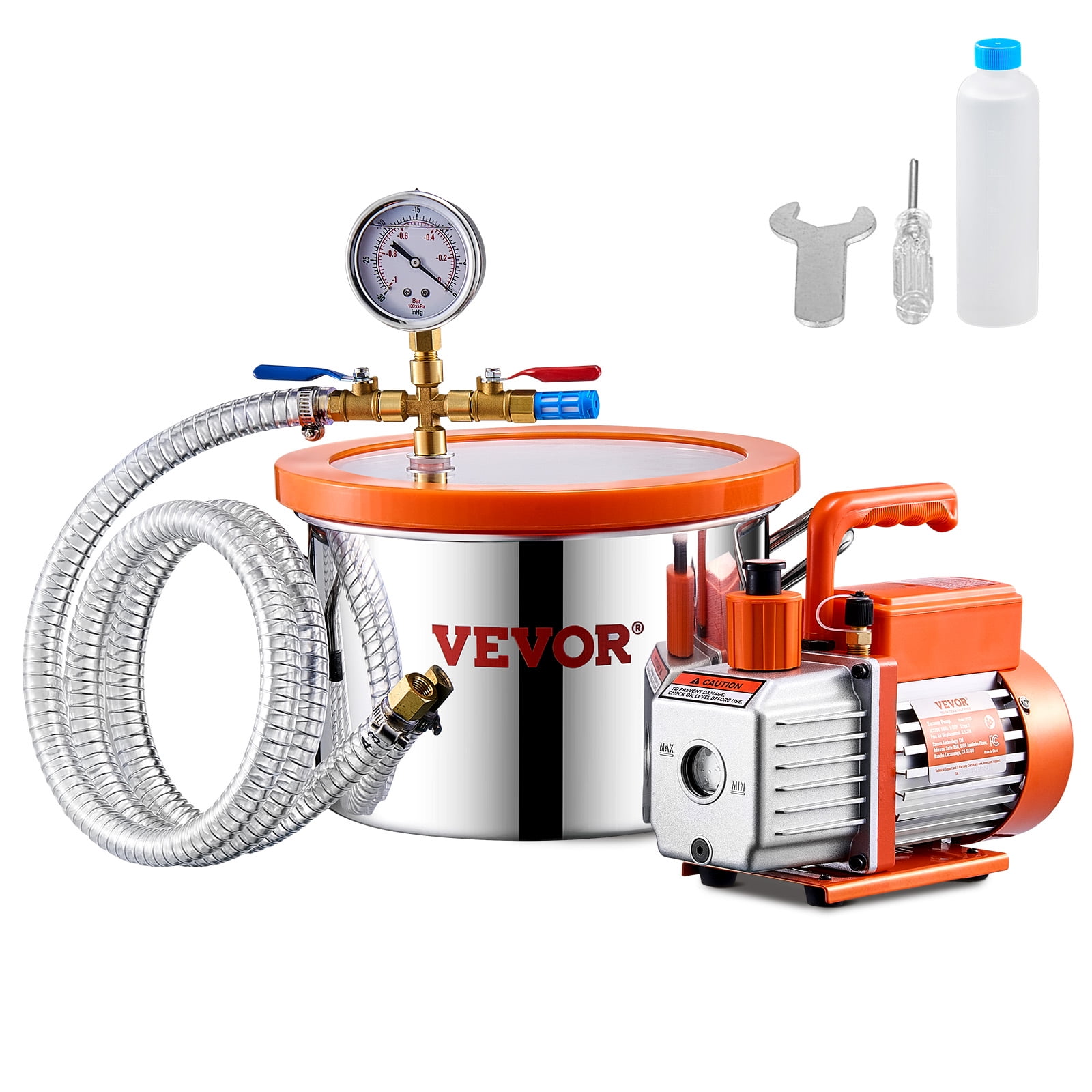 VEVOR 1.5 Gallon Vacuum Chamber and 3.5 CFM Pump Kit, Stainless Steel ...