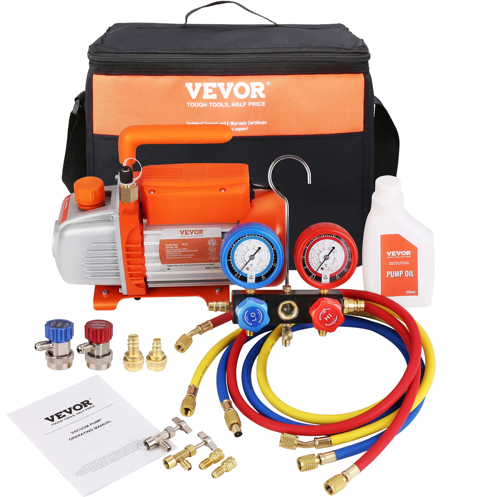 VEVOR 1/5 HP 3.5 CFM AC Vacuum Pump and Gauge Set, Single Stage Rotary ...
