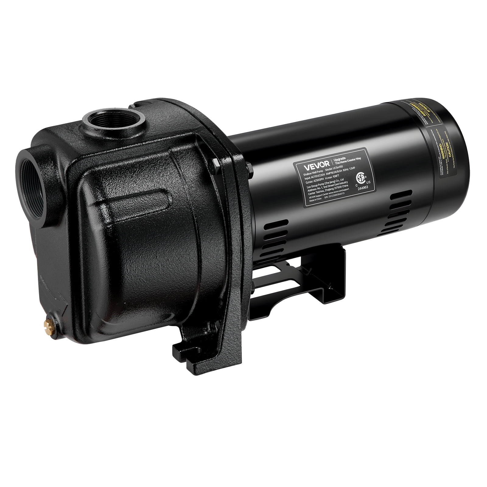 VEVOR 1.5 HP Shallow Well Jet Pump, AC 115/230 Volt, 4250 GPH Dual ...