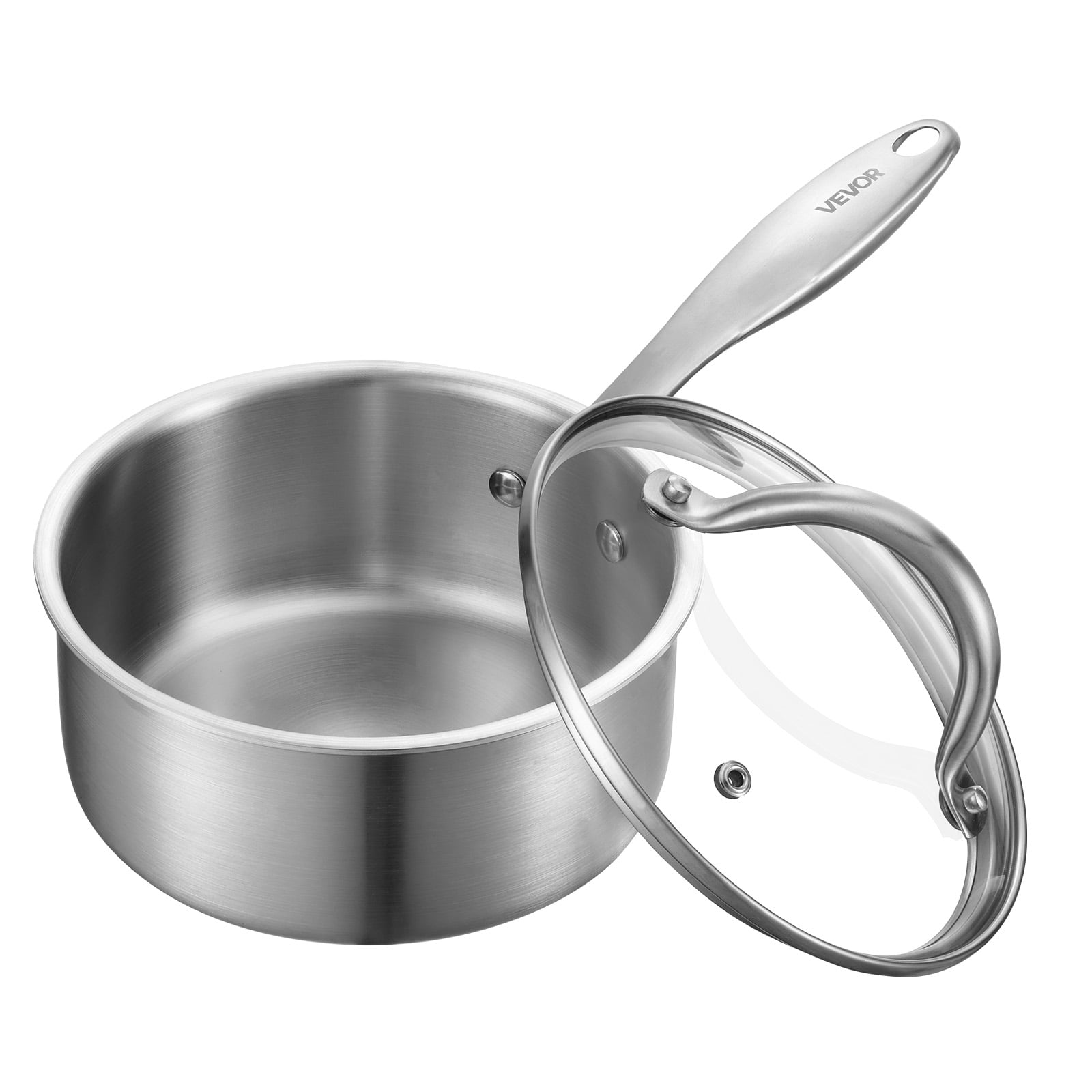 VEVOR 1.5 QT Saucepan, Stainless Steel Saucepan with Glass Lid ...