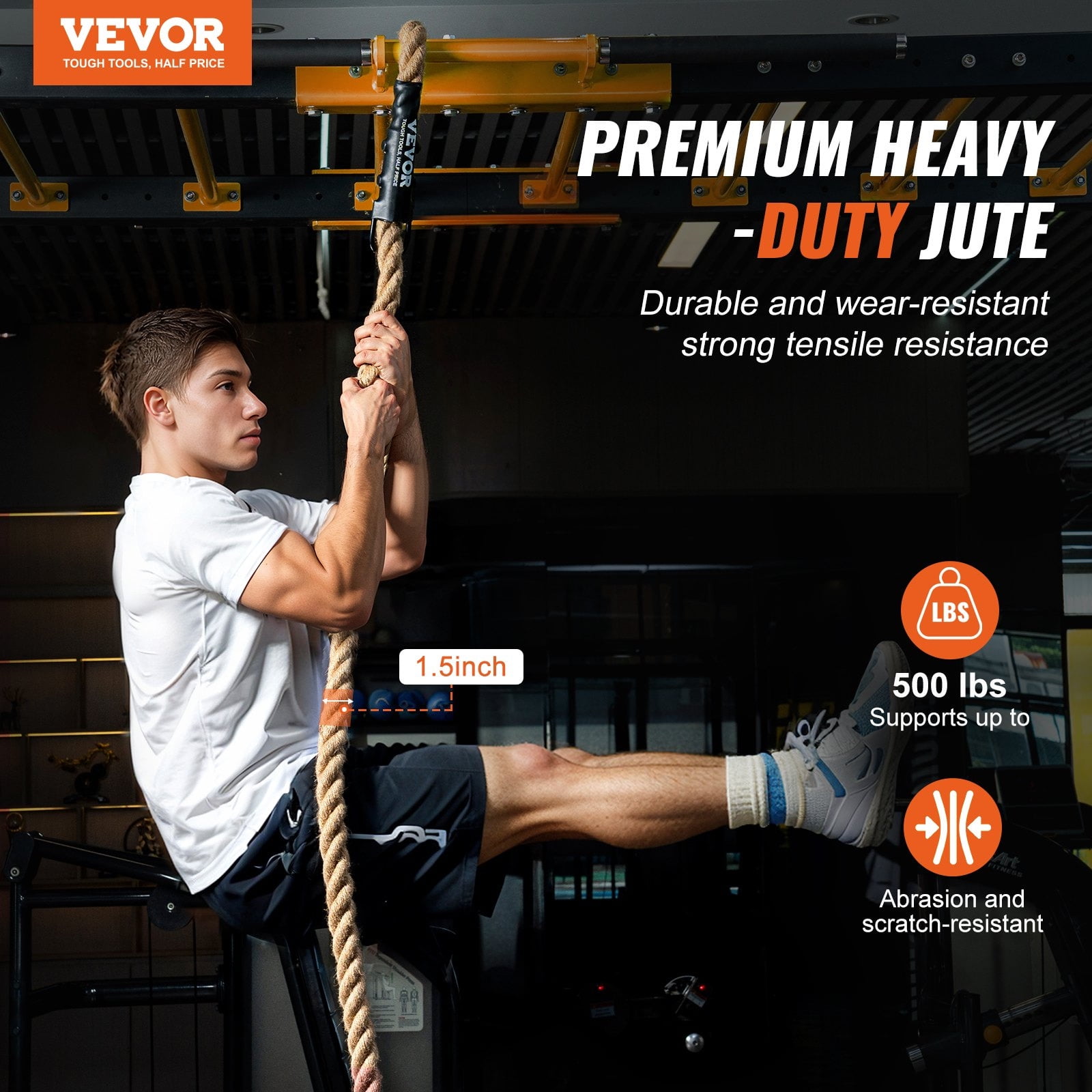 VEVOR 1.5"x20FT Gym Climbing Rope Fitness Strength Training Rope Home ...