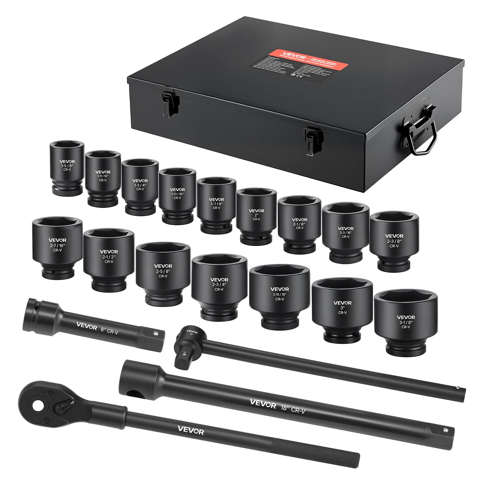VEVOR 1 in Drive Impact Socket Set, 21 Piece, 6 Point Shallow Impact ...