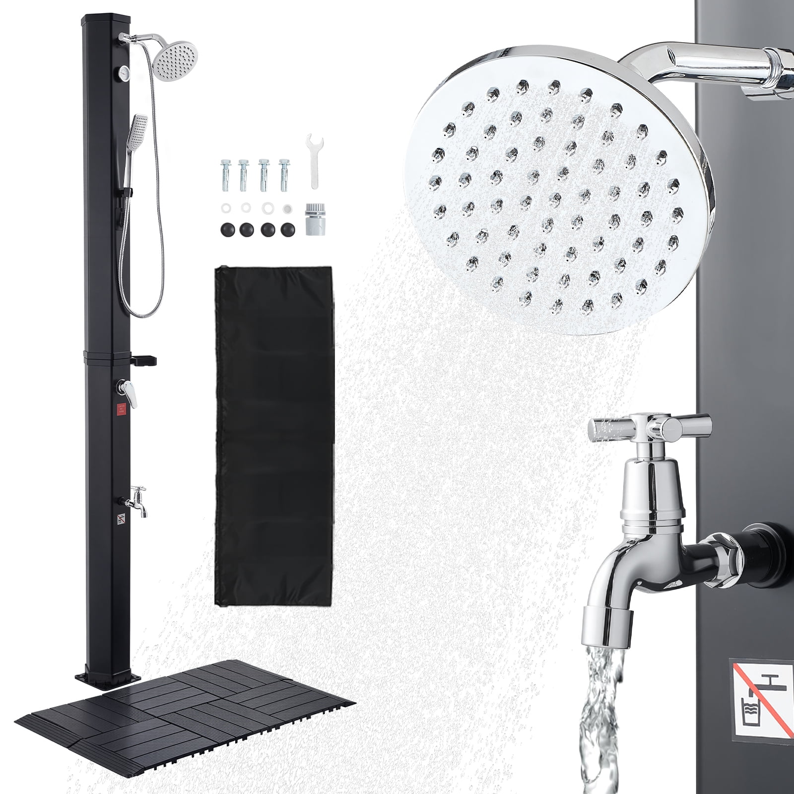 VEVOR 10.6 Gal Solar Heated Shower, 6.7ft Showerhead Height Outdoor ...