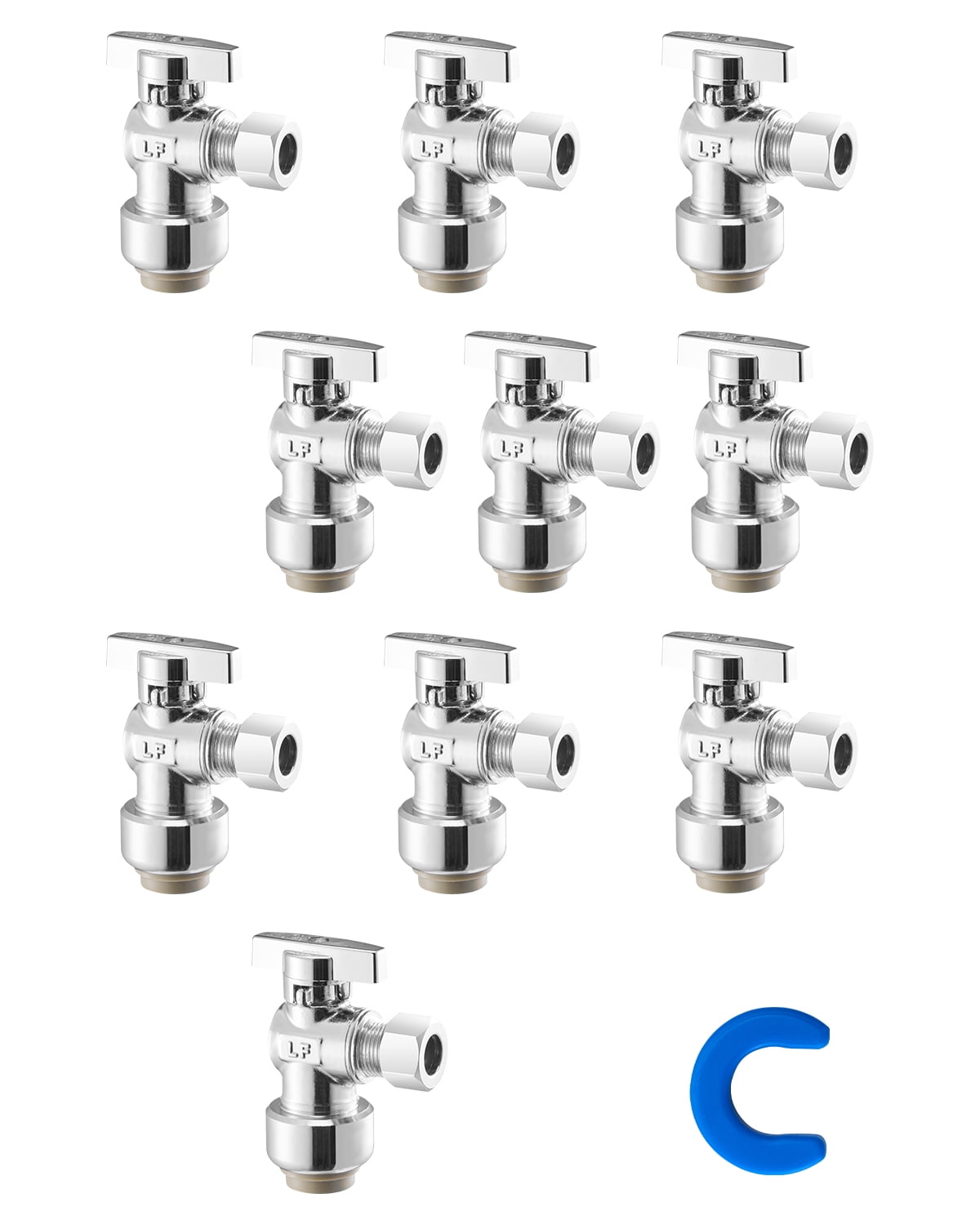 VEVOR 10 Pack Angle Stop Valve, Push-to-Connect Water Shut Off Valve 1/ ...