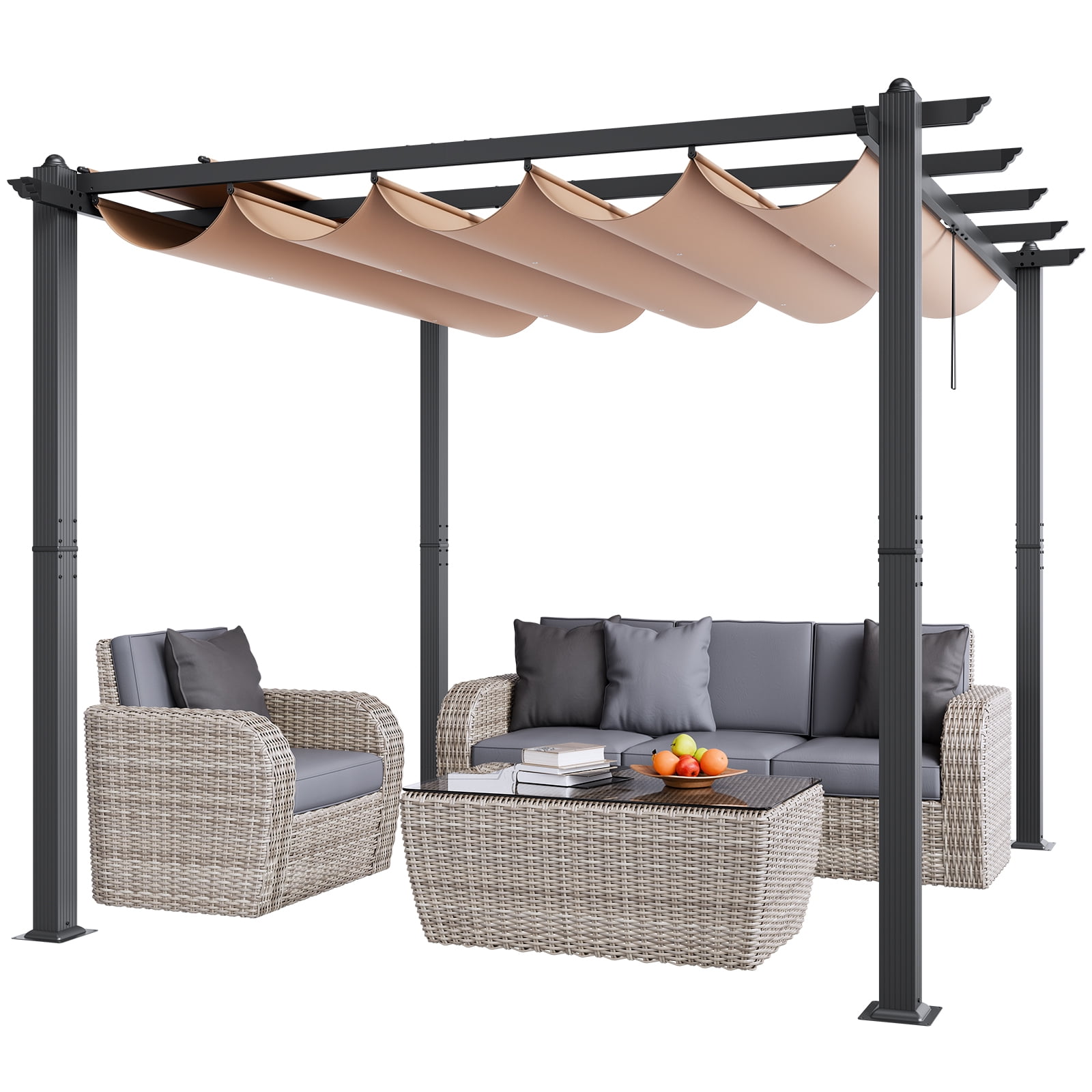 VEVOR 10'x10' Outdoor Retractable Pergola with Canopy, Aluminum Pergola ...