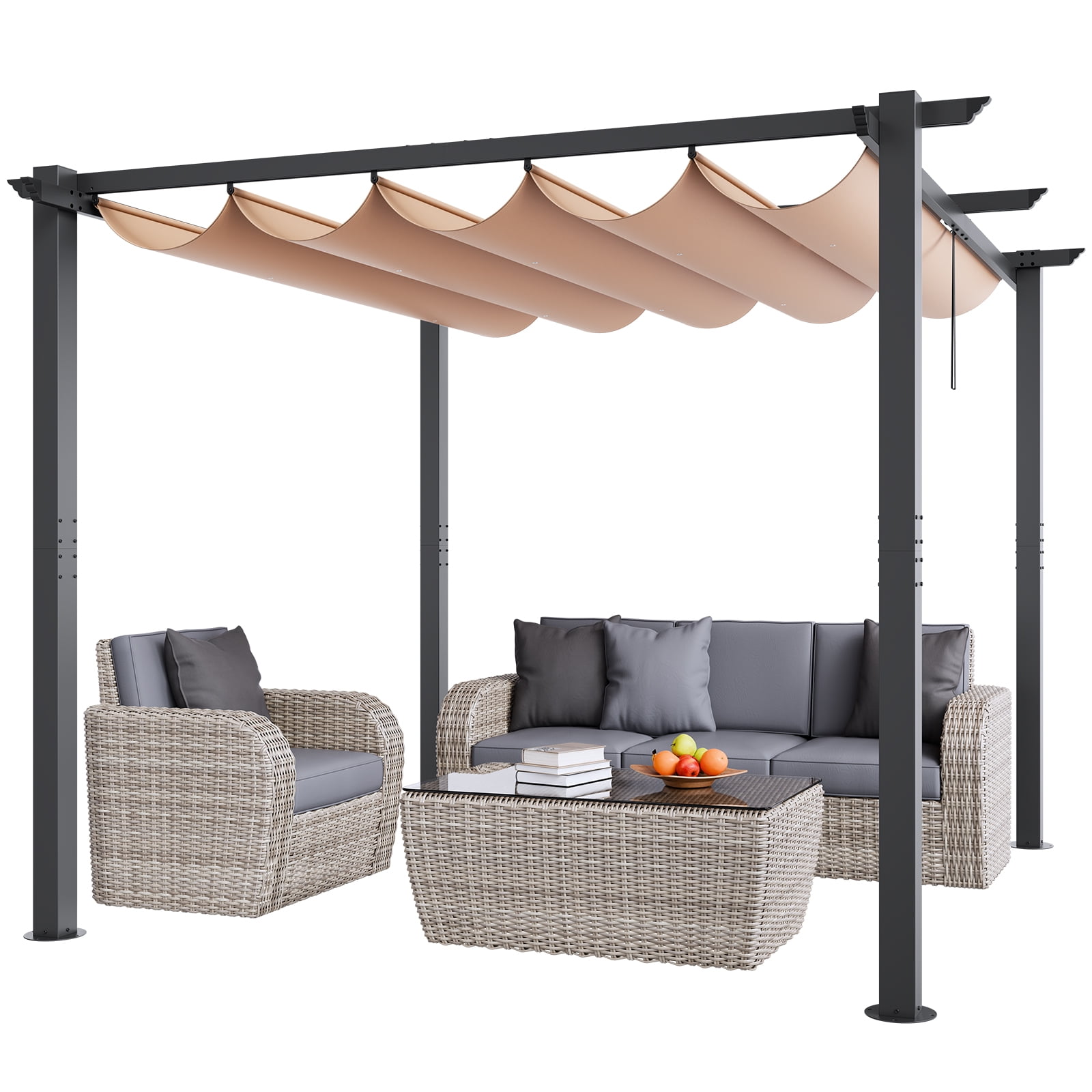 VEVOR 10'x10' Outdoor Retractable Pergola with Canopy, Aluminum Pergola ...