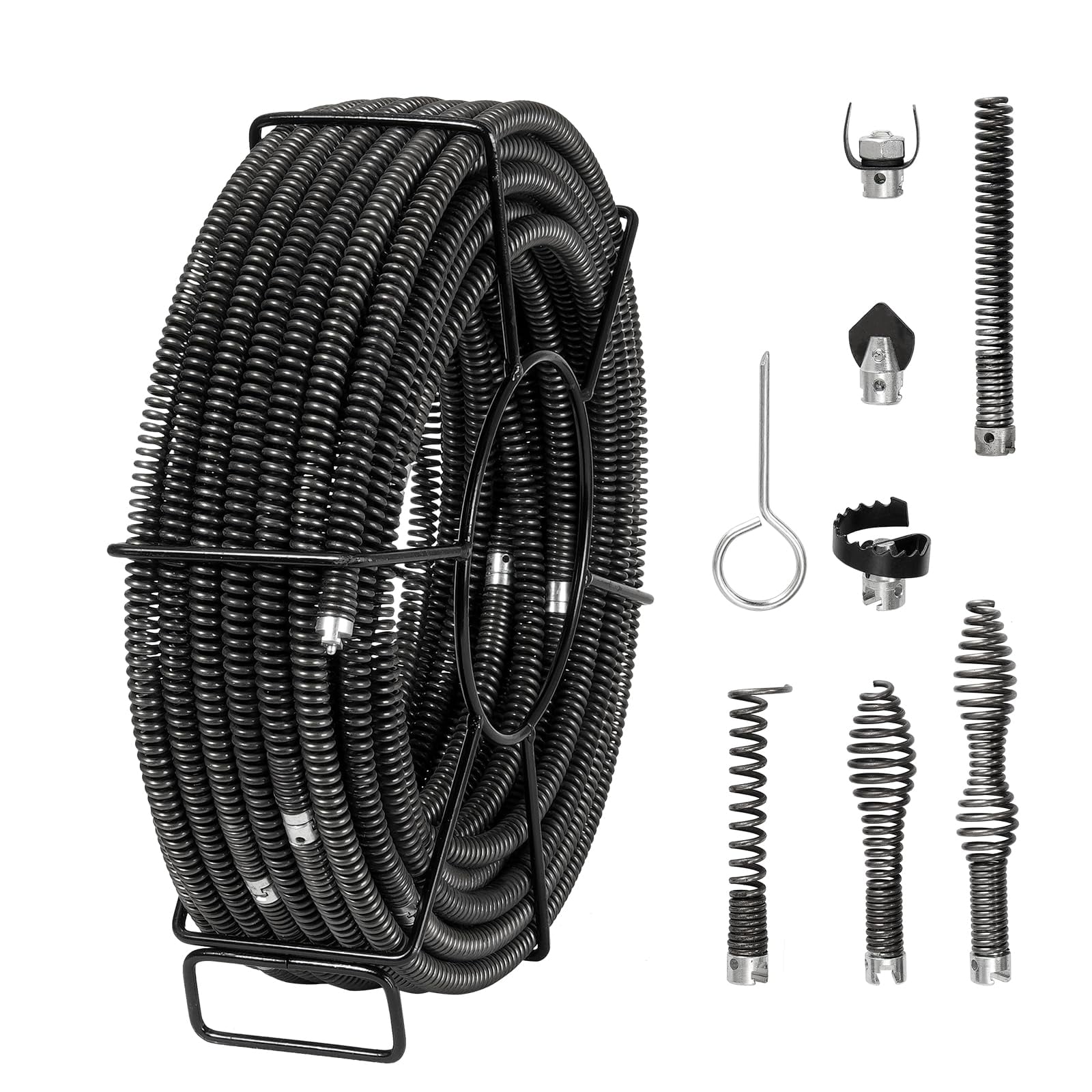 VEVOR 100FT 5/8Inch Sectional Drain Snake Cable with 7 Cutters, Hollow ...