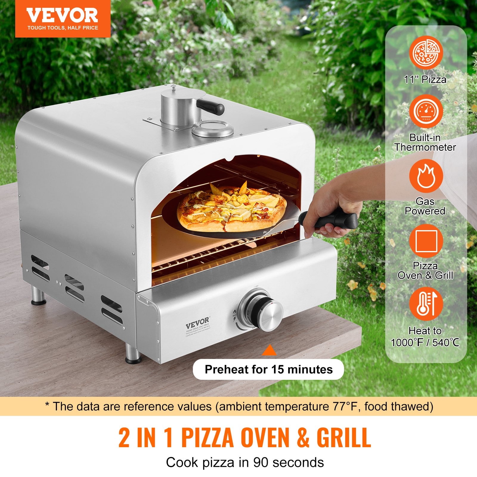 VEVOR 11" Outdoor Pizza Oven Portable Gas Oven 430 Stainless Steel for ...