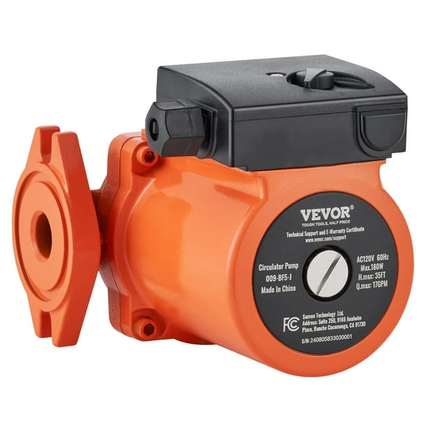 VEVOR 110V Hot Water Circulation Pump – 180W, 17 GPM Recirculating Pump for Efficient Hot Water ...