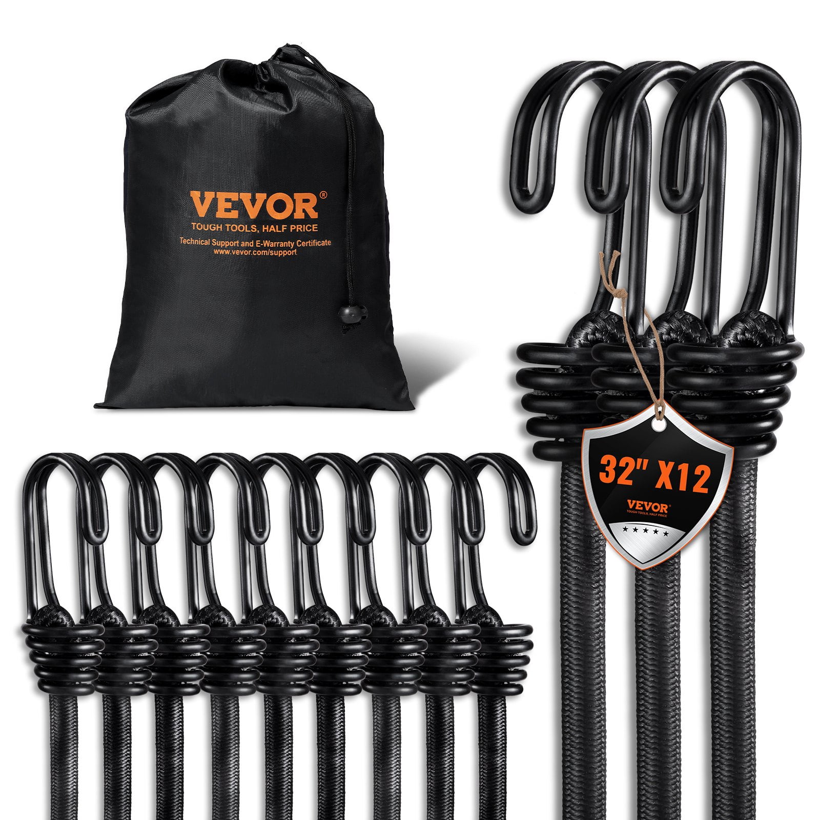 VEVOR 12 Piece Bungee Cords with A3 Steel Hooks, 32 Inch Heavy Duty ...