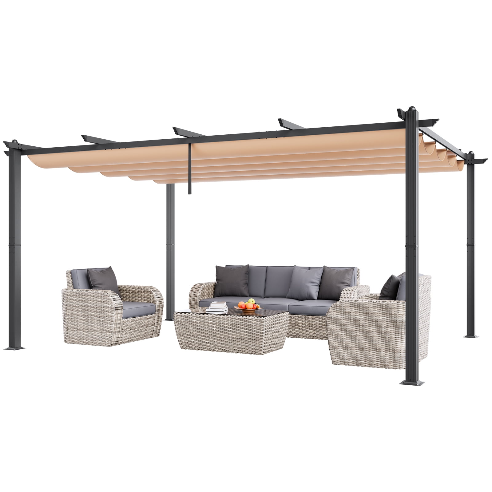 VEVOR 12'x16' Outdoor Retractable Pergola with Canopy, Aluminum Pergola ...