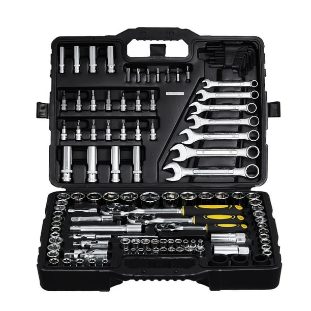 VEVOR 121-Piece Mechanics Tool Set – SAE & Metric Sockets, 1/4", 3/8", 1/2" Drives - Walmart ...