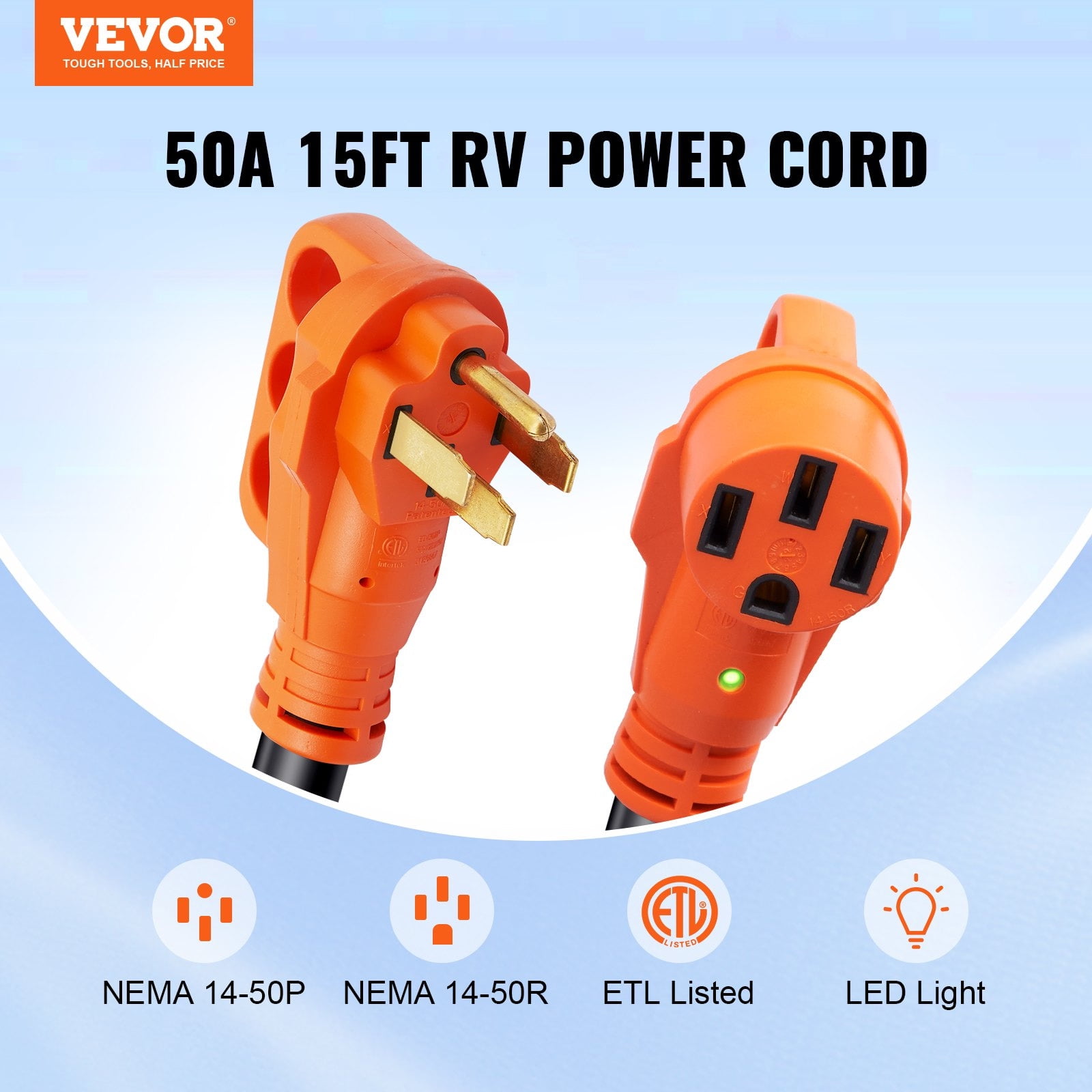 VEVOR 15 ft RV Extension Cord, 50 Amp, Heavy Duty STW RV Power Cord ...