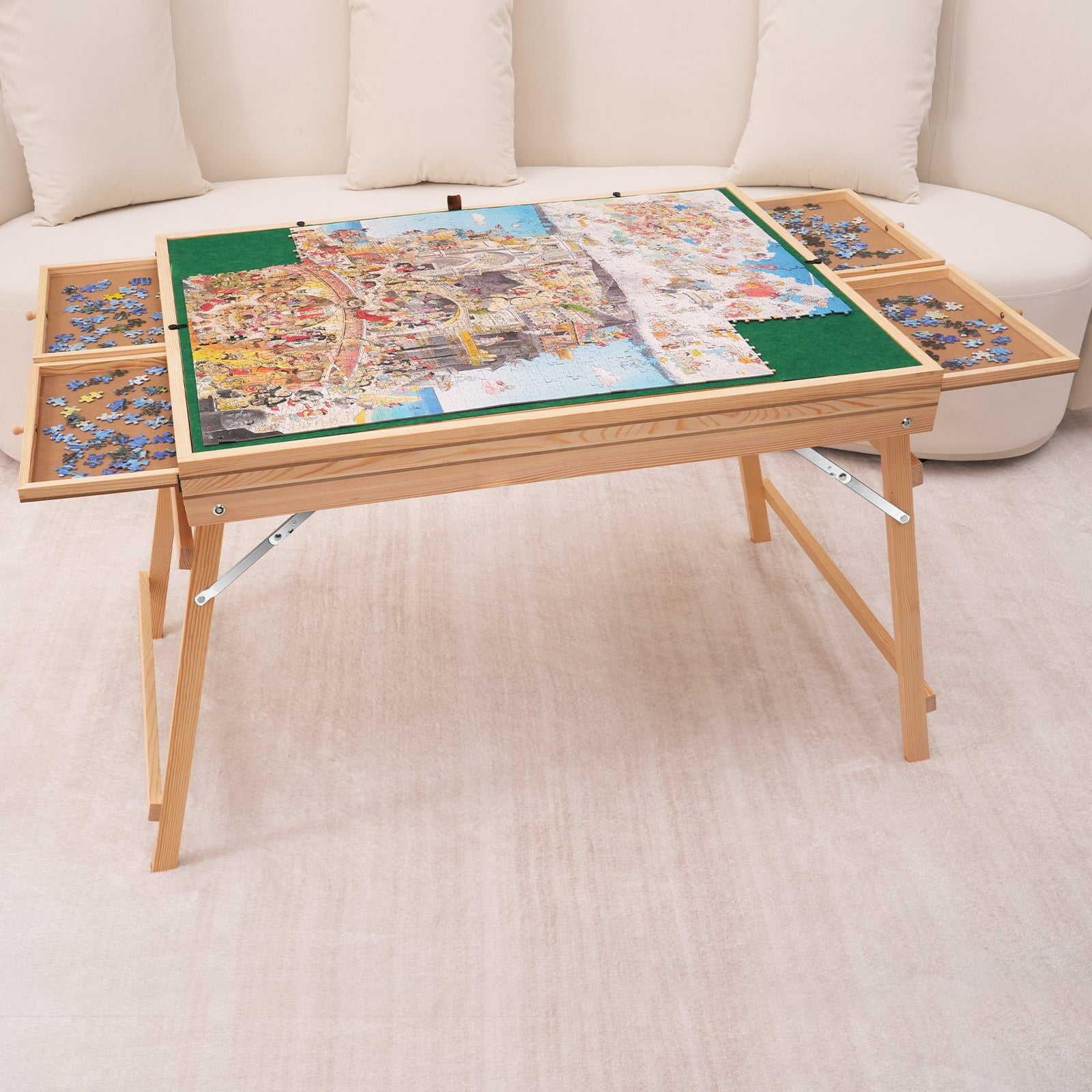 VEVOR 1500-Piece Puzzle Board, Adjustable Wooden Table with Folding ...