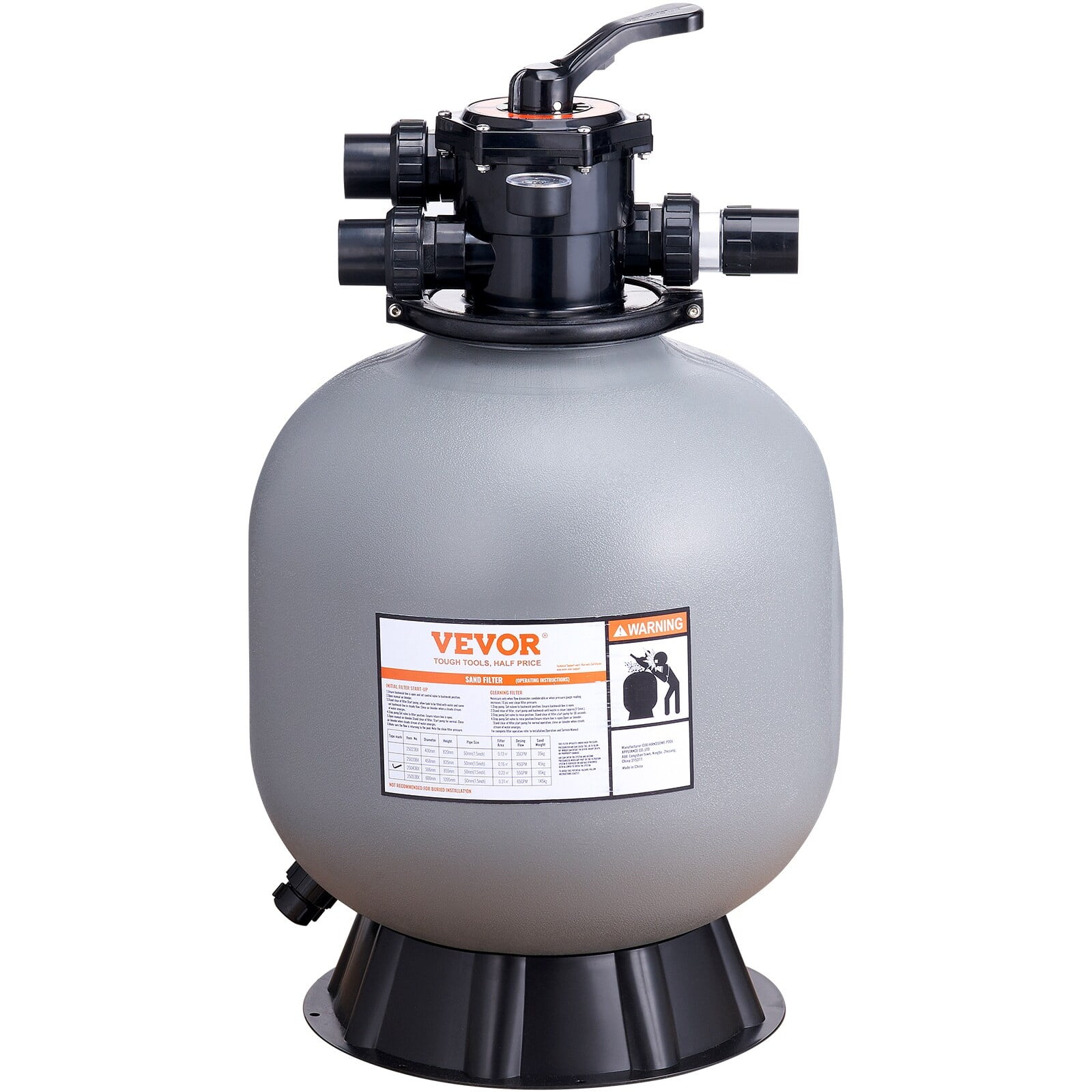 VEVOR 16 to 24 inch Sand Filter 35 to 65 GPM Above Inground Pool with 7 ...