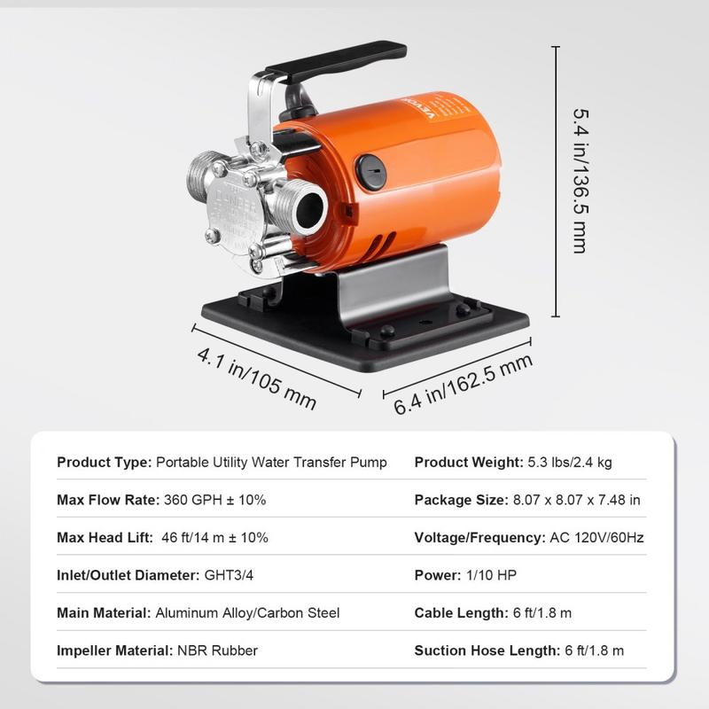 VEVOR 1600 GPH Cast Iron Utility Pump - 1/2HP 115V Electric Water ...