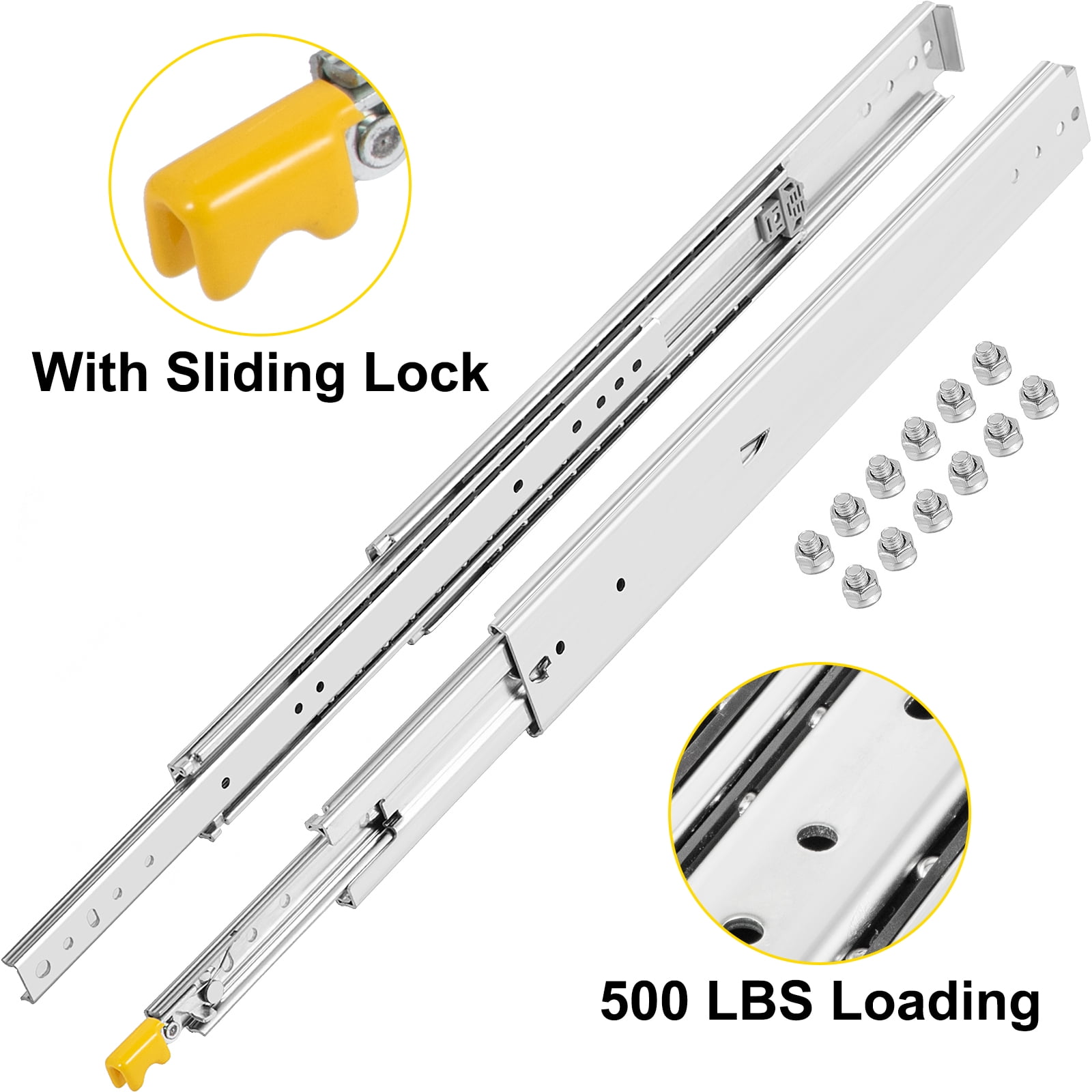 VEVOR 18" Heavy Duty Drawer Slides, Locking Drawer Slides 500 LBS Load ...