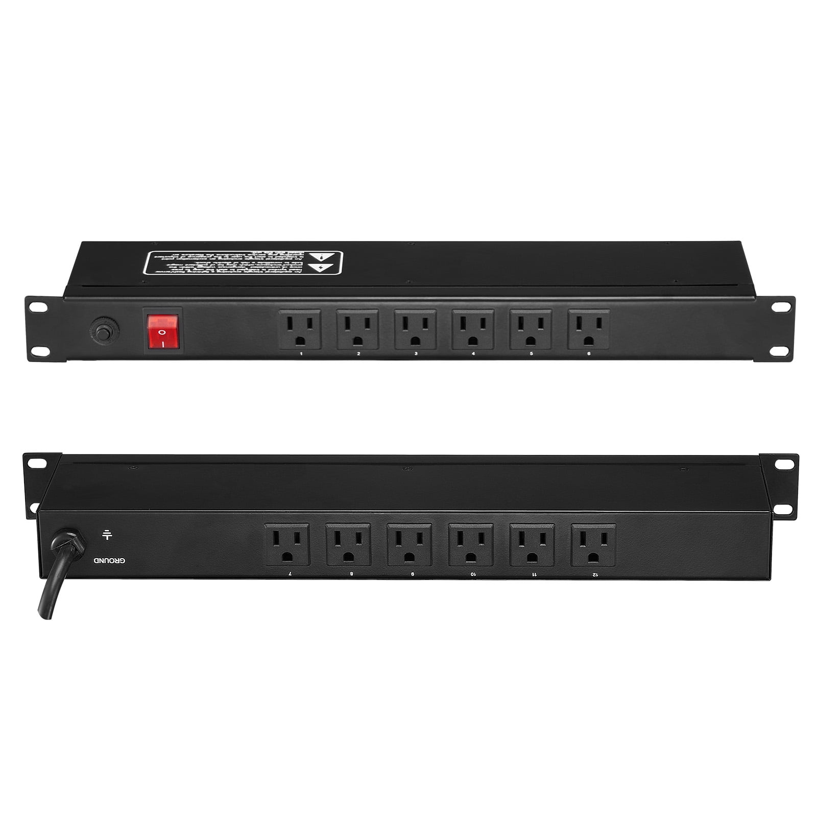 VEVOR 1U PDU, 12 Outlets, Rack Mount Power Strip Fits Standard 19" Server Racks, with Integrated ...