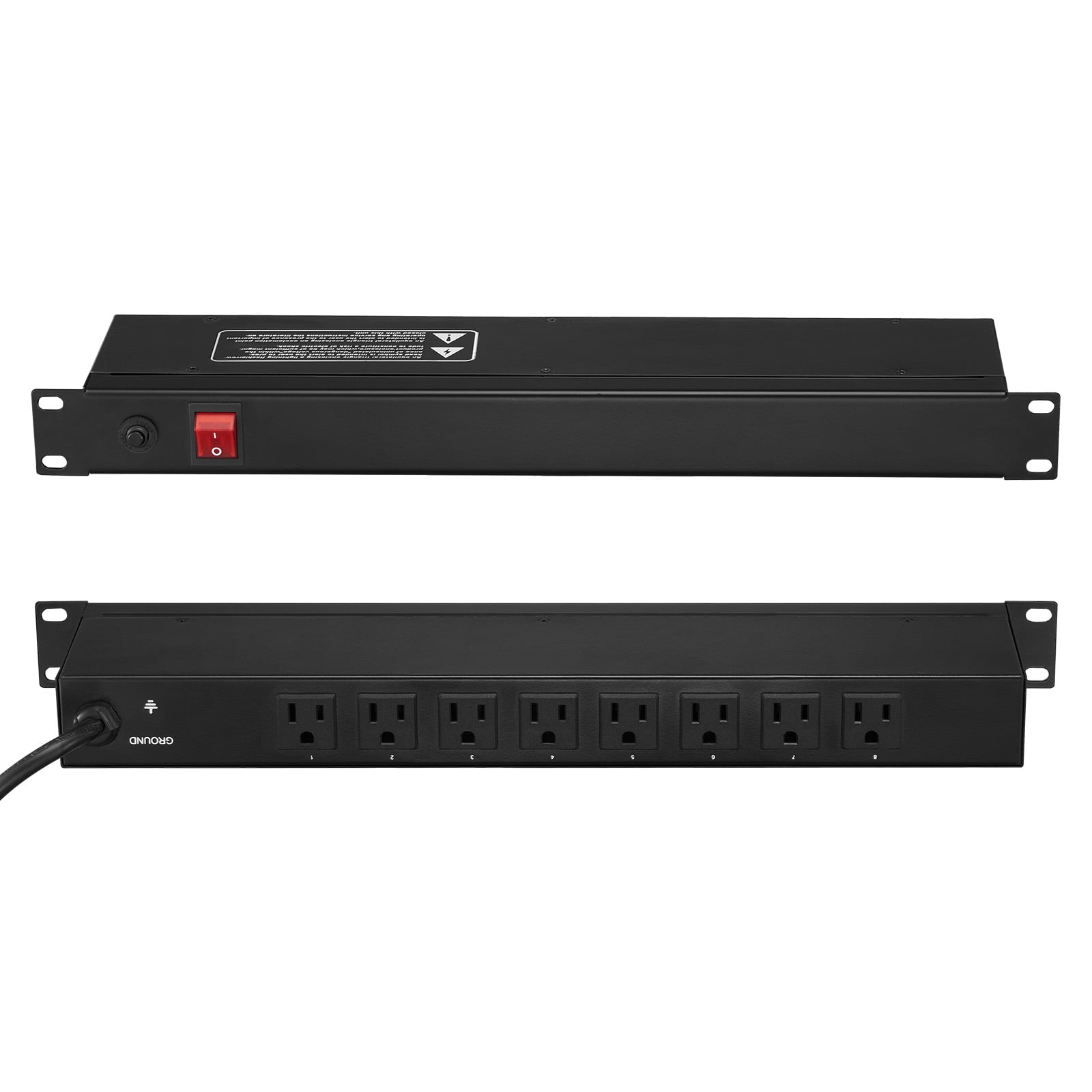 VEVOR 1U PDU, 8 Outlets, Rack Mount Power Strip Fits Standard 19" Server Racks, with Integrated ...