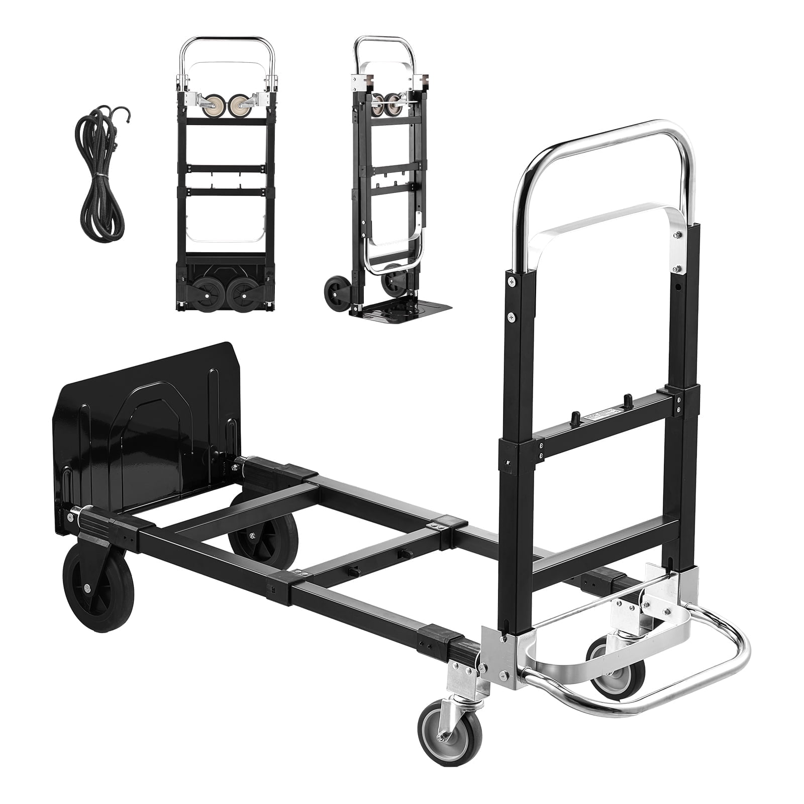 VEVOR 2 in 1 Folding Hand Truck, 500 lbs Load Capacity for 4-Wheel Mode ...