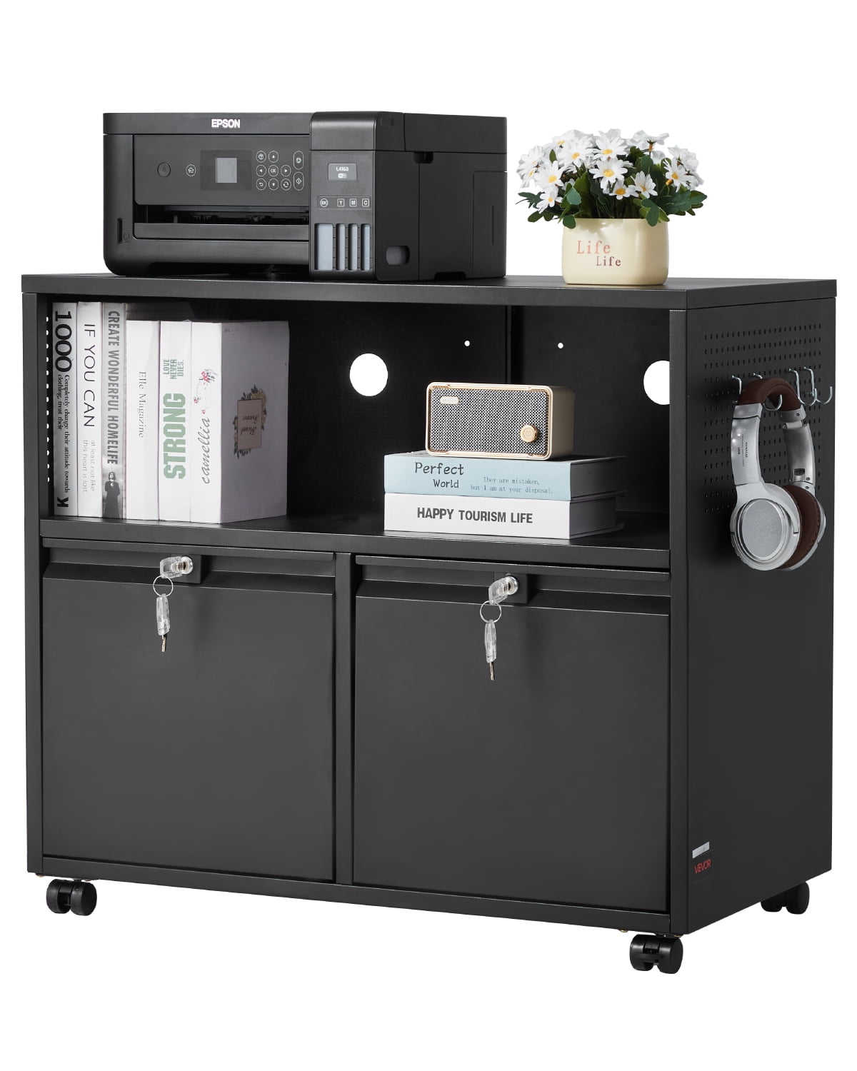 VEVOR 2 Drawers Metal File Cabinet, Lateral Filing Cabinet with Lock ...