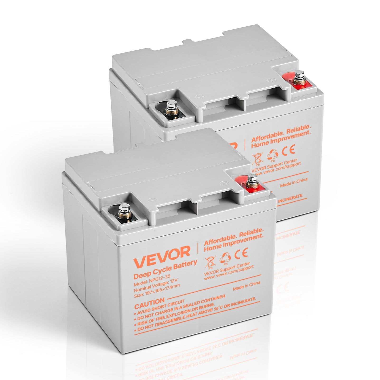 VEVOR 2 Pack 12V 35Ah Deep Cycle Battery, Sealed AGM Technology ...