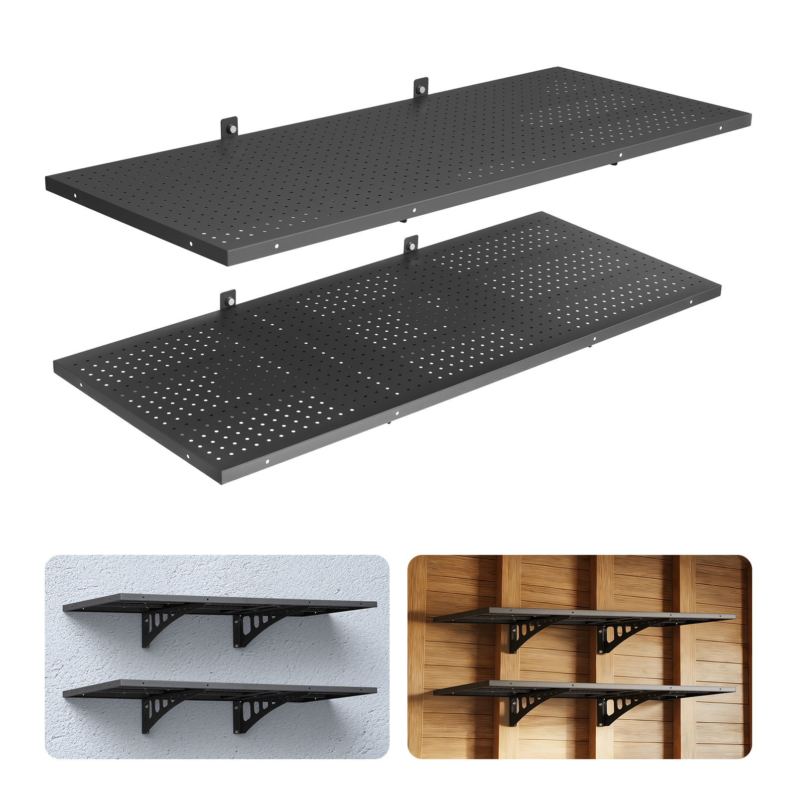 VEVOR 2-Tier Heavy Duty Wall Garage Shelving, 1.64 x 4 ft Steel Wall ...