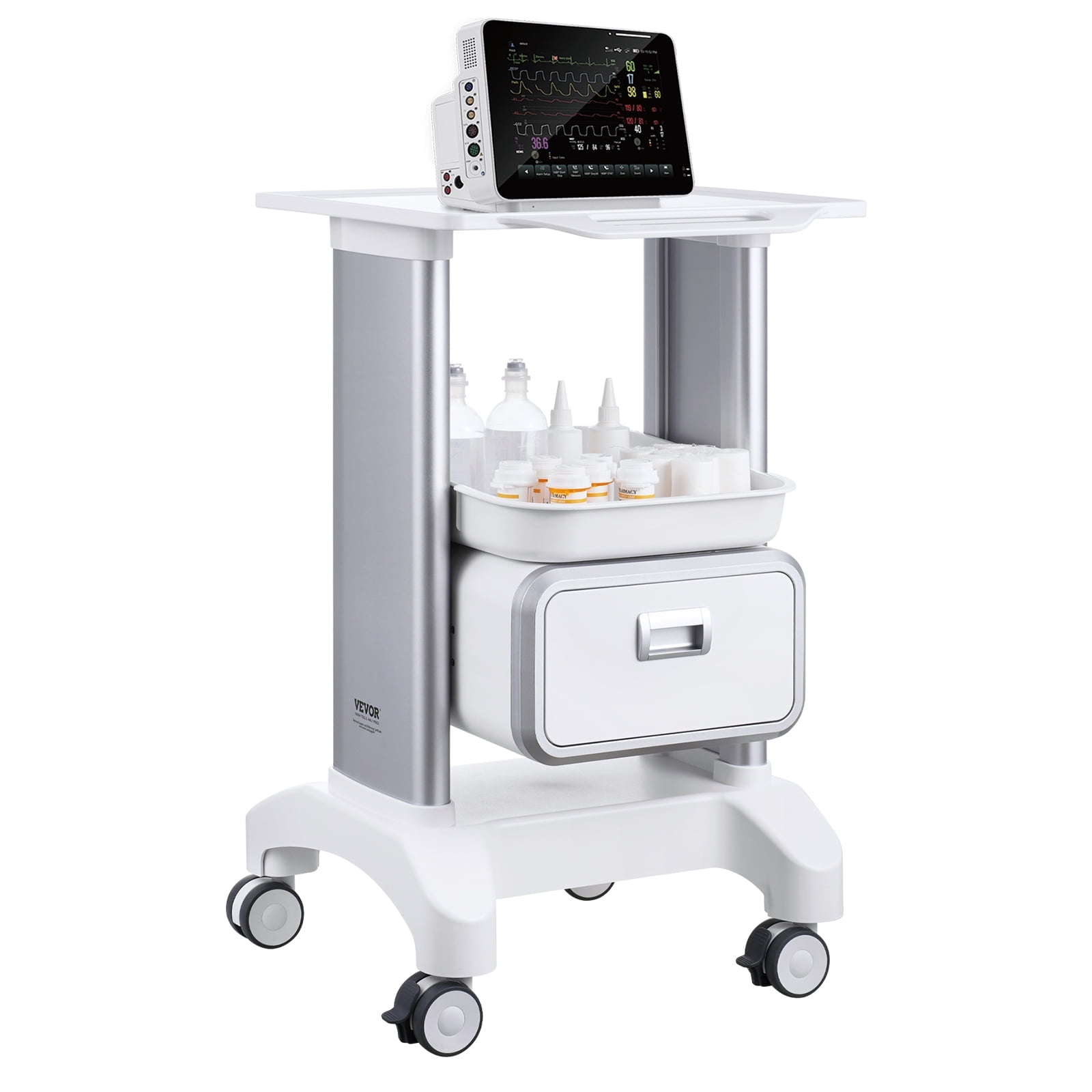 VEVOR 2 Tiers Lab Carts, Lab Utility Cart with 1 Drawer & 1 Top Tray ...