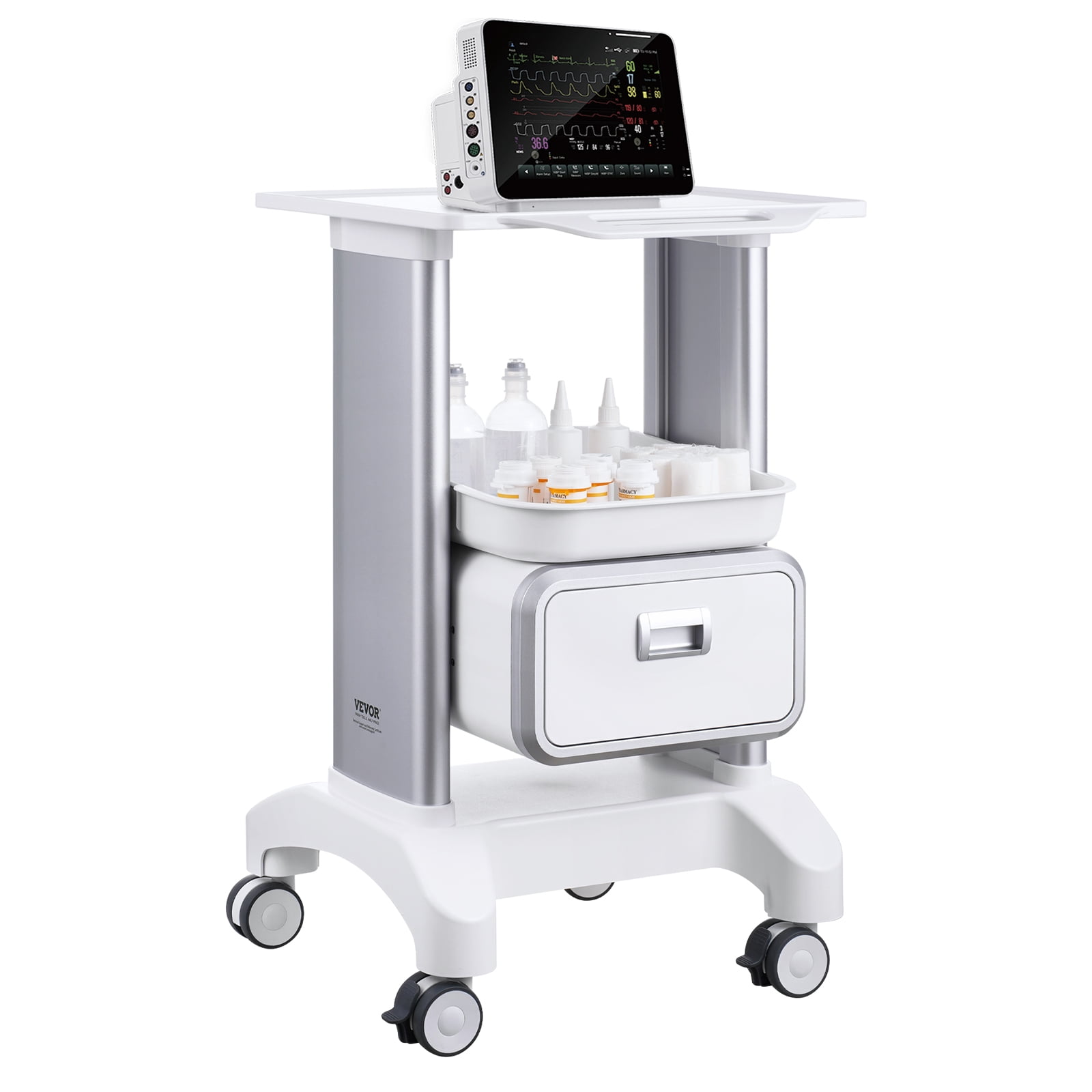 VEVOR 2 Tiers Lab Carts, Lab Utility Cart with 1 Drawer & 1 Top Tray ...