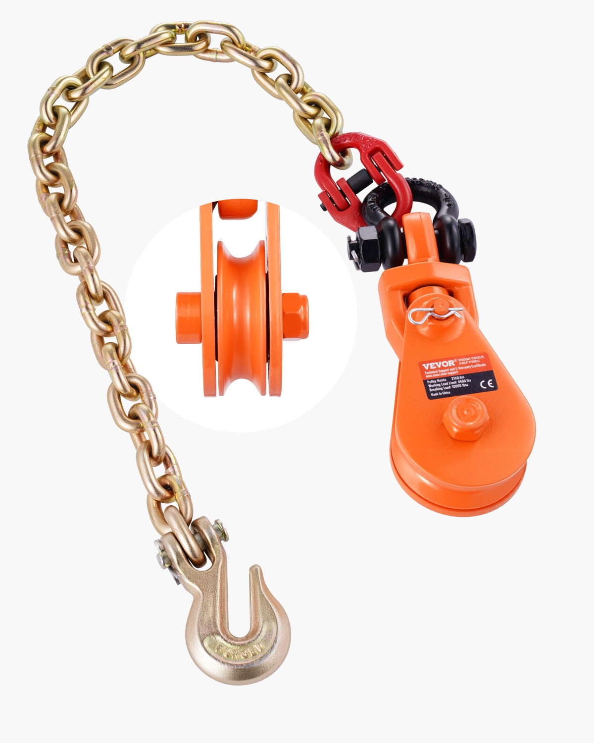 VEVOR 2 Ton Snatch Block with G80 Chain, Swivel Shackle, 3" Sheave for ...
