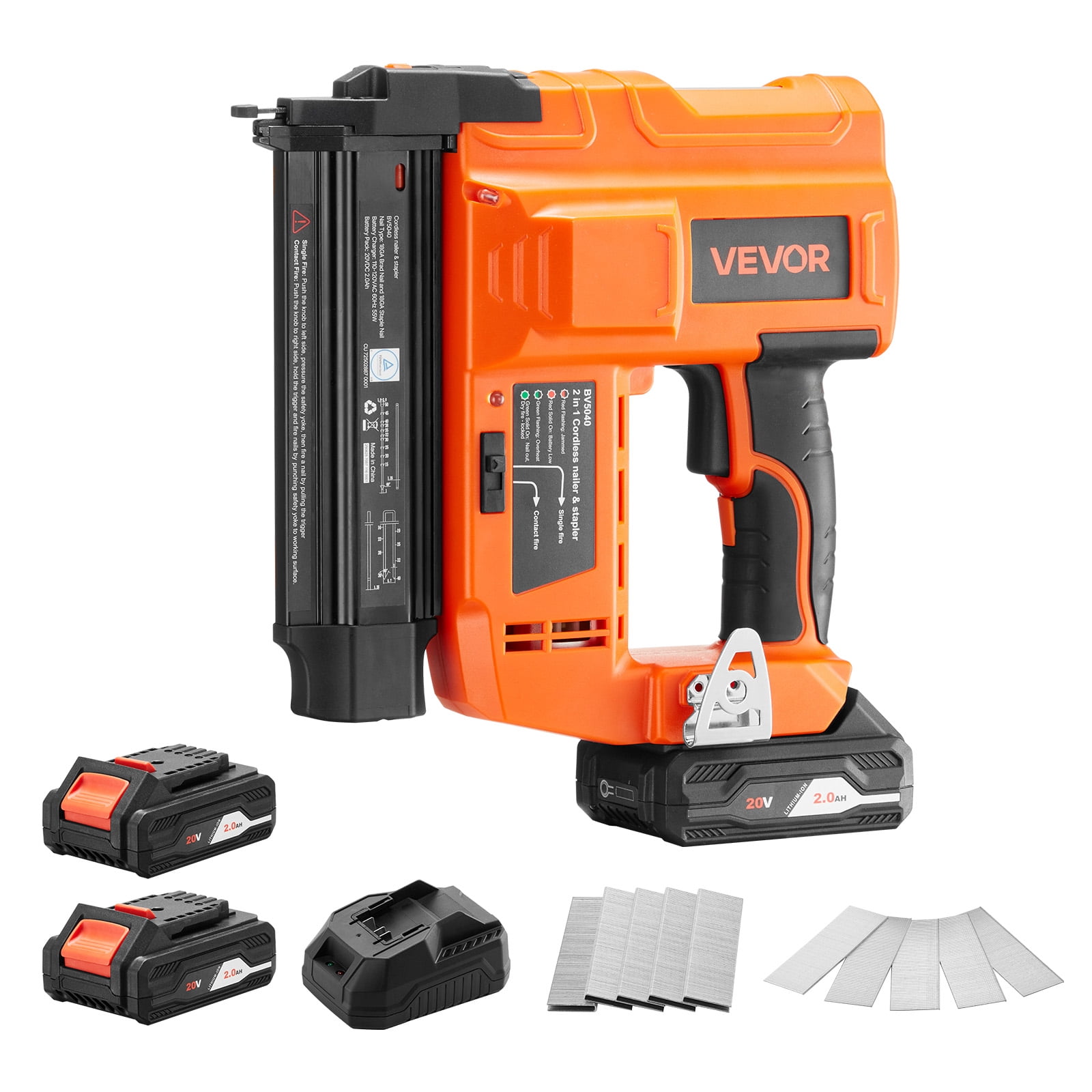 VEVOR 2-in-1 Cordless Brad Nailer, 18 Gauge, 20V Battery Powered Nail ...