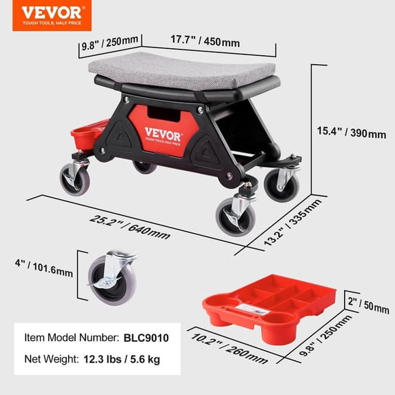VEVOR 2 in 1 Z Creeper Seat Rolling Chair Auto Mechanics Shop Garage ...