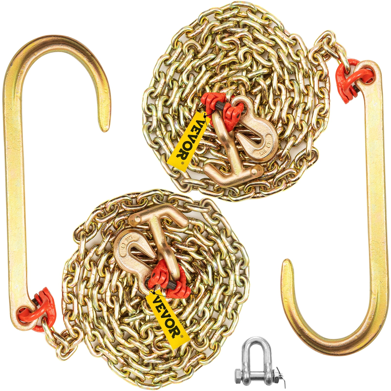 VEVOR 2 pcs J Hook Tow Chain, 5/16in x 10ft Tow Chain Bridle with 15 inch J Hook, Heavy Duty ...