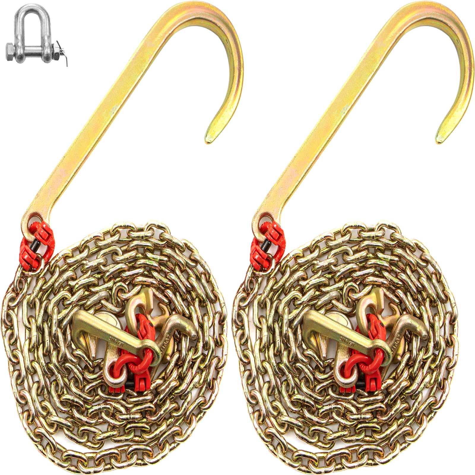 VEVOR 2 pcs J Hook Tow Chain, 5/16in x 8ft Tow Chain Bridle with 15 ...
