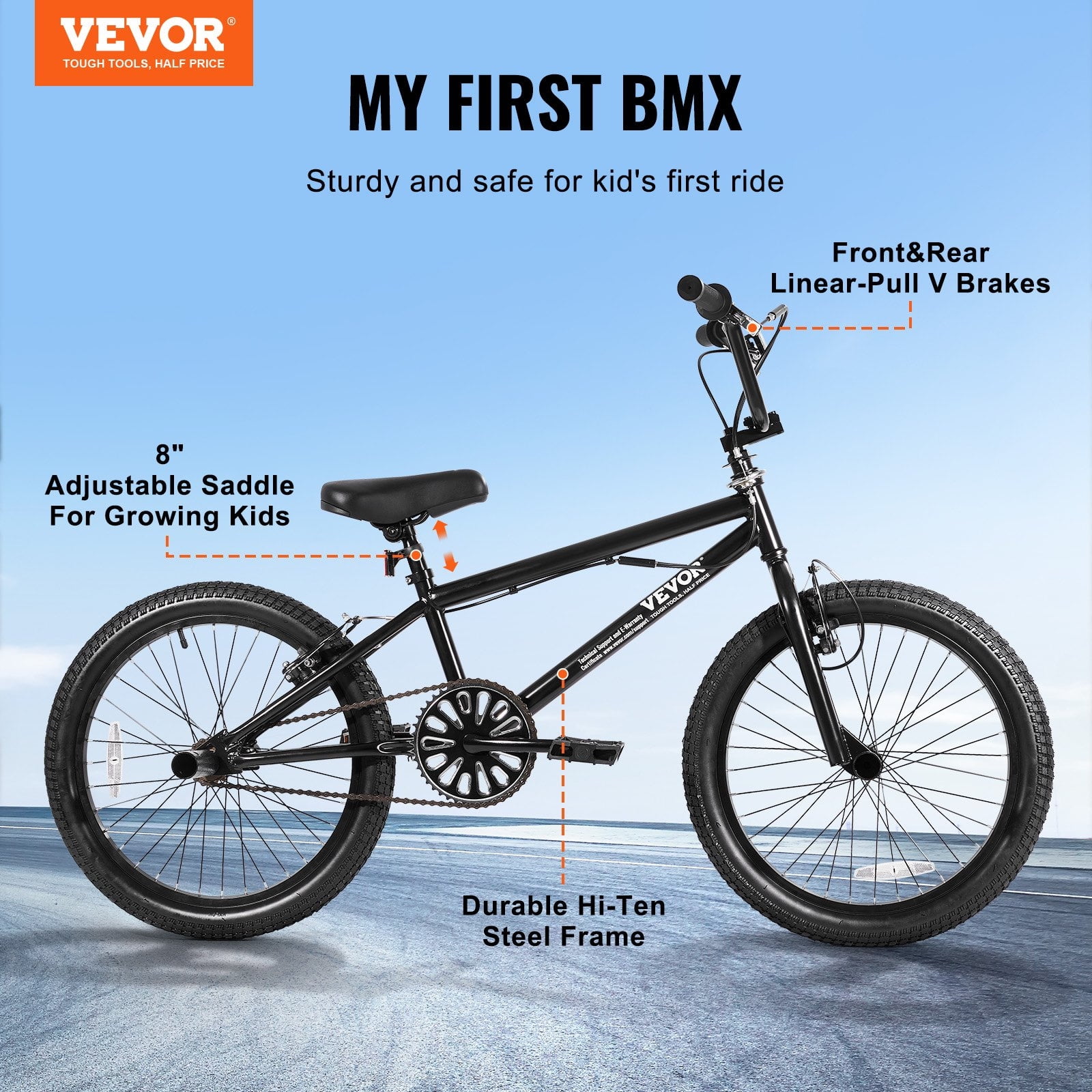 VEVOR 20-Inch BMX Bike Freestyle Bike Men Kids BMX Bicycle Hi-Ten Steel ...