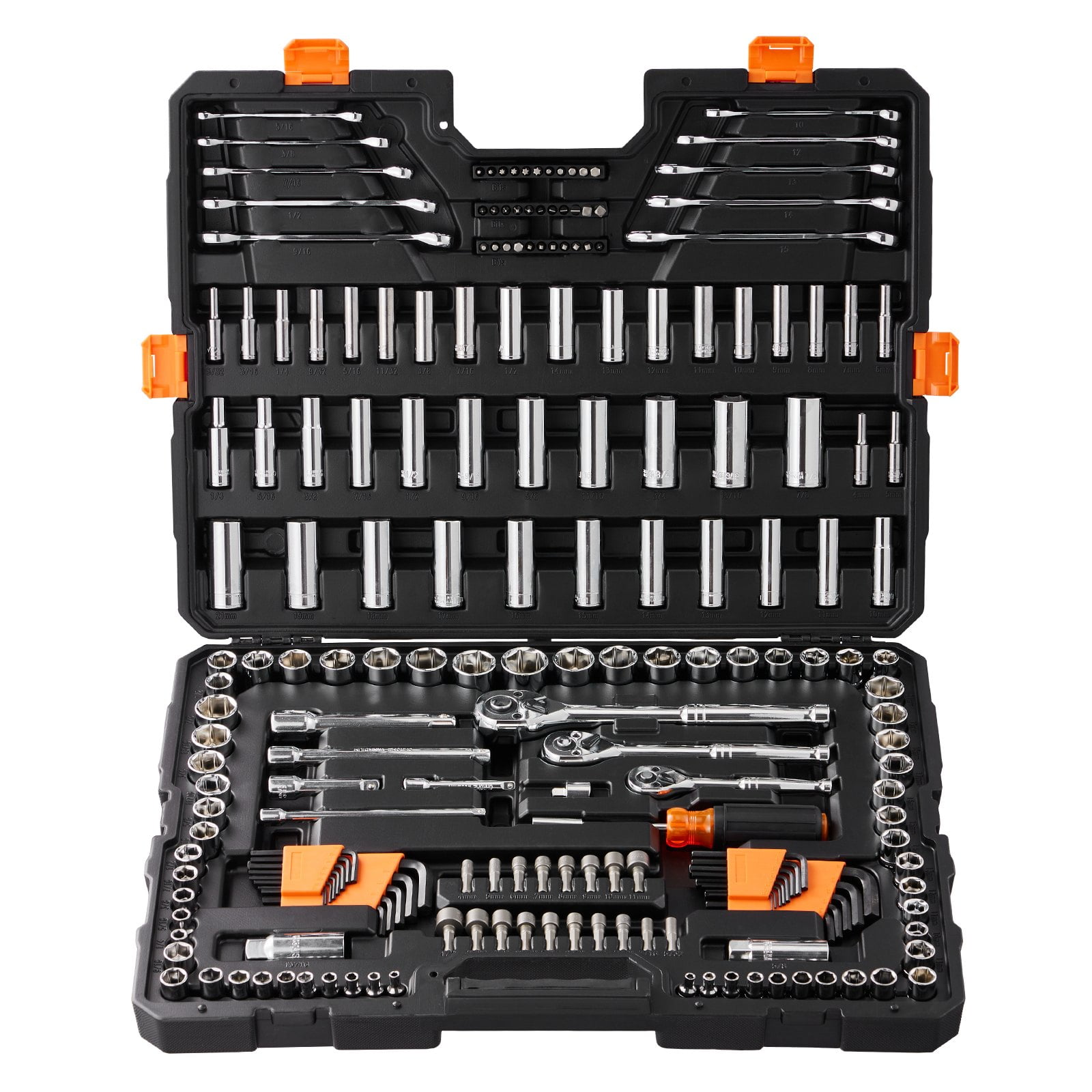 VEVOR 205-Piece Mechanics Tool and Socket Set - 1/4", 3/8", 1/2" Drive ...