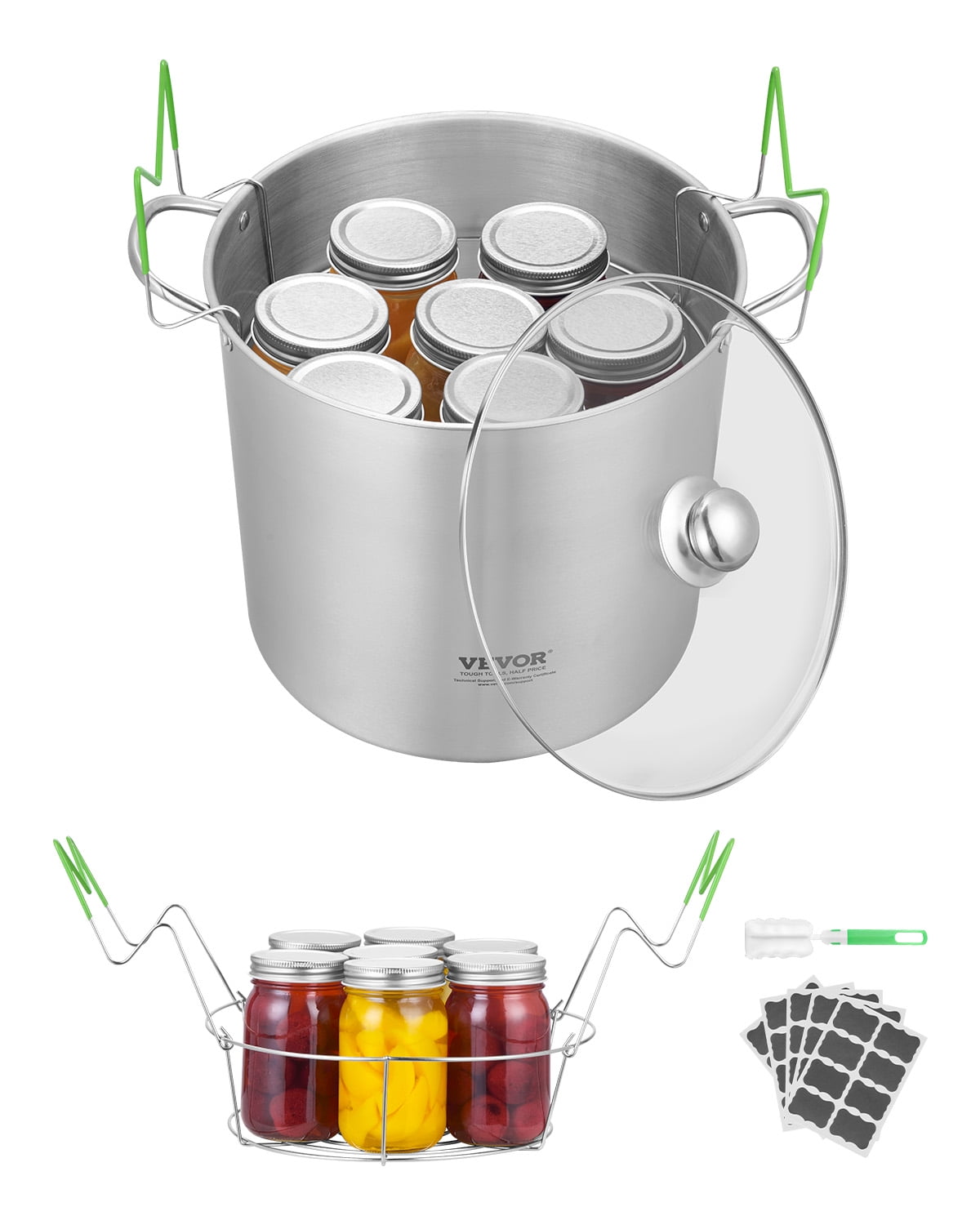 VEVOR 21 QT Canning Pot with Rack and Lid, Stainless Steel Waterbath ...