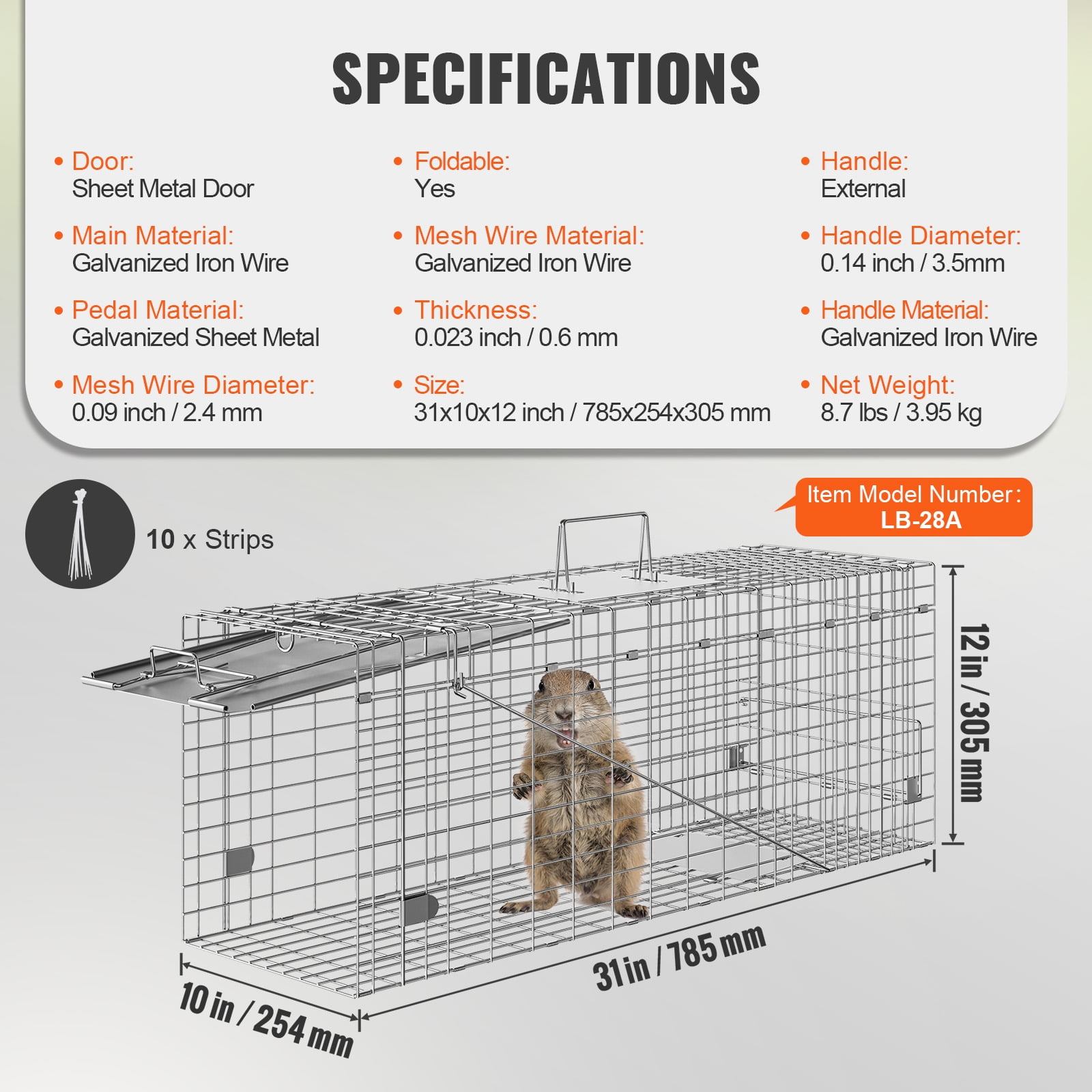 VEVOR 24/31/42/50in Live Animal Cage Trap Folding Humane Cat Trap ...