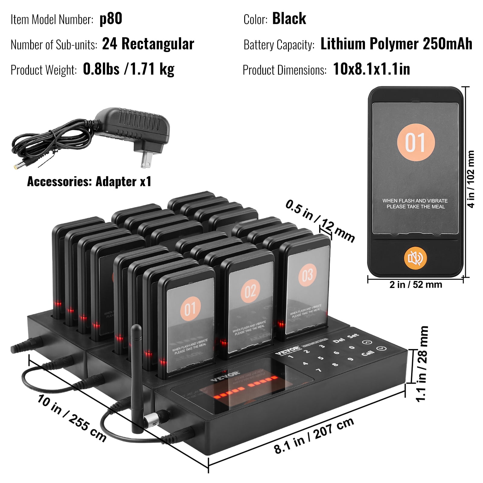 VEVOR 24 Buzzers Restaurant Pager System Touch Panel Wireless Calling ...
