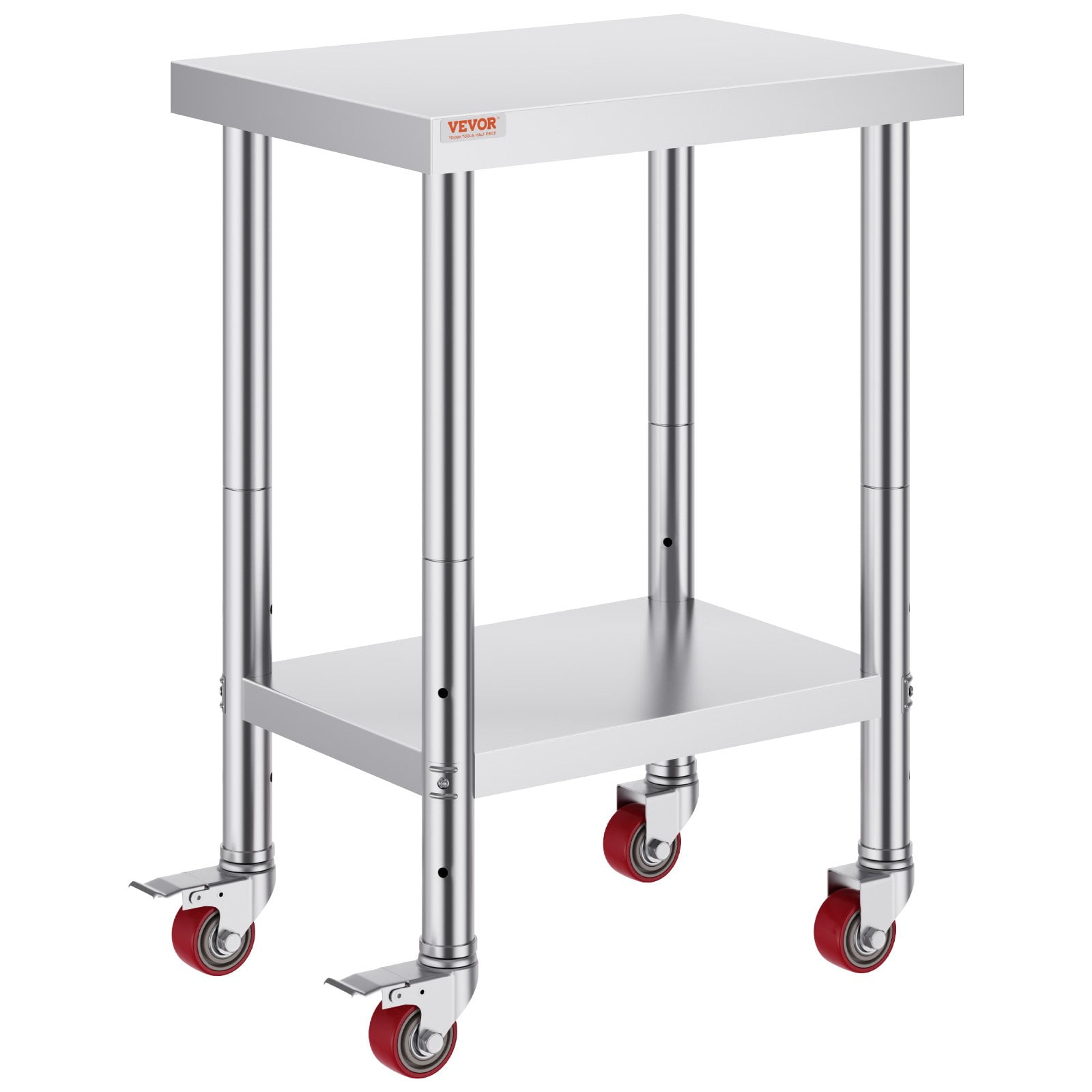 VEVOR 24"x18" Stainless Steel Work Table (Wheels, Brakes, Shelf ...