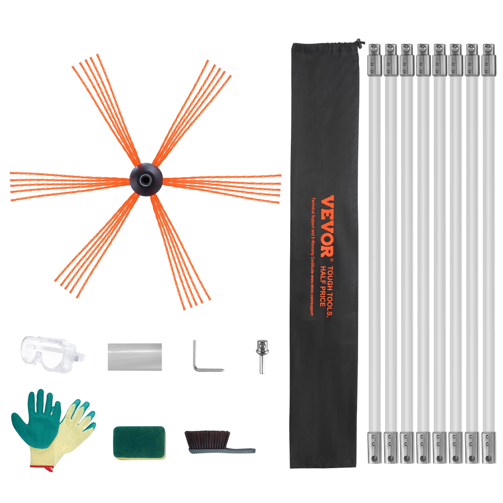 VEVOR 26 Feet Chimney Sweep Kit, w/ 8Reinforced Nylon Flexible Rods ...