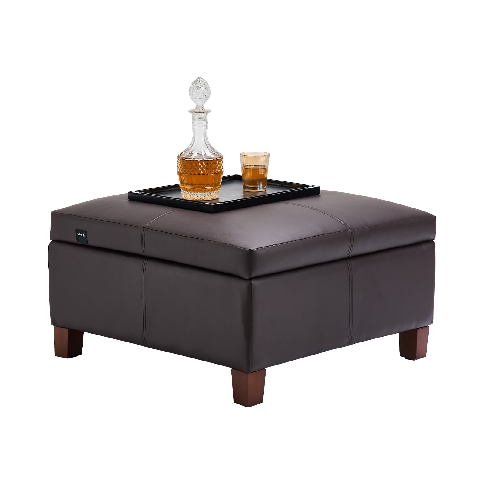 VEVOR 28 in Square Leather Ottoman with Storage, Upholstered Tufted ...