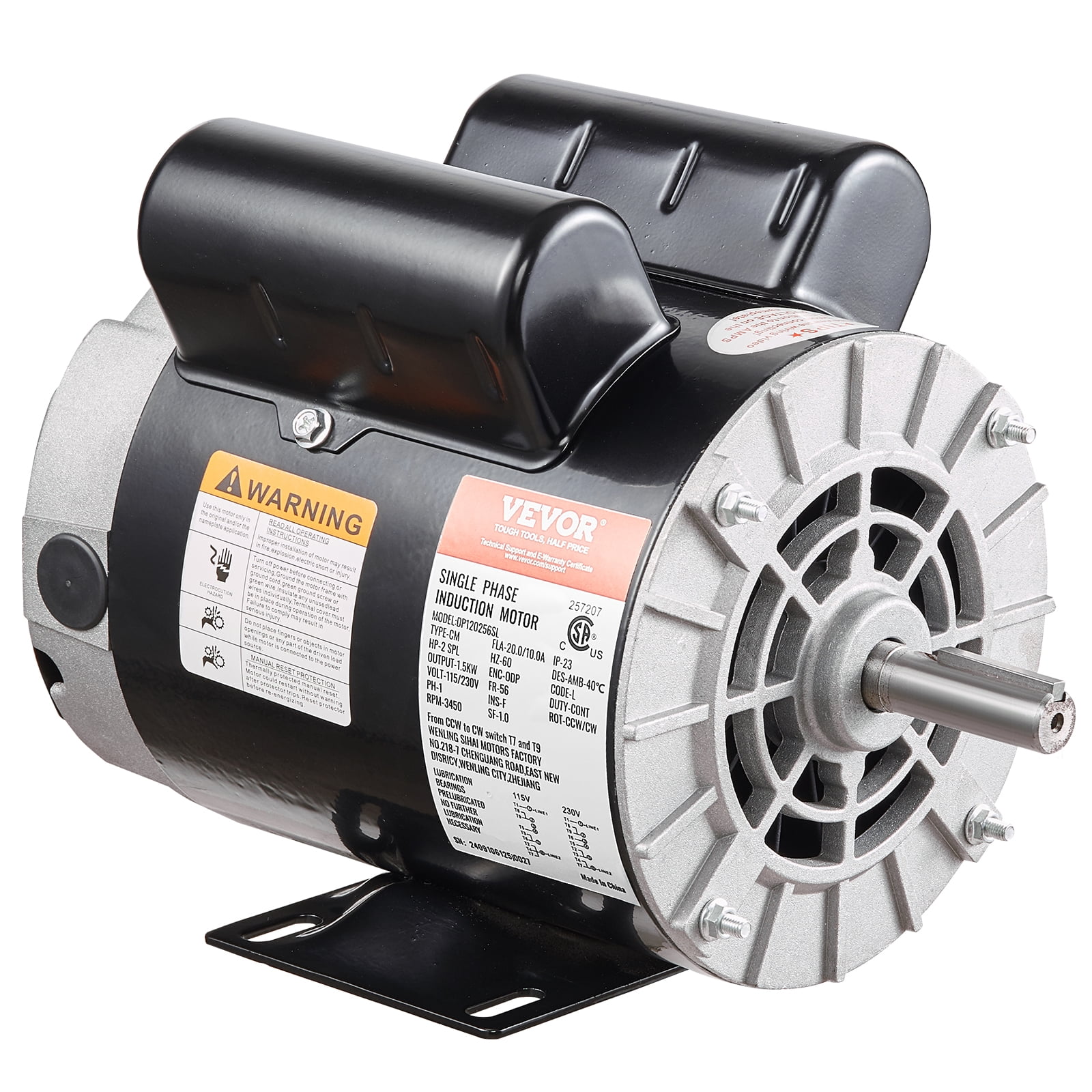 VEVOR 2HP SPL Air Compressor Electric Motor, 115/230V, 20/10 Amps, 56 ...