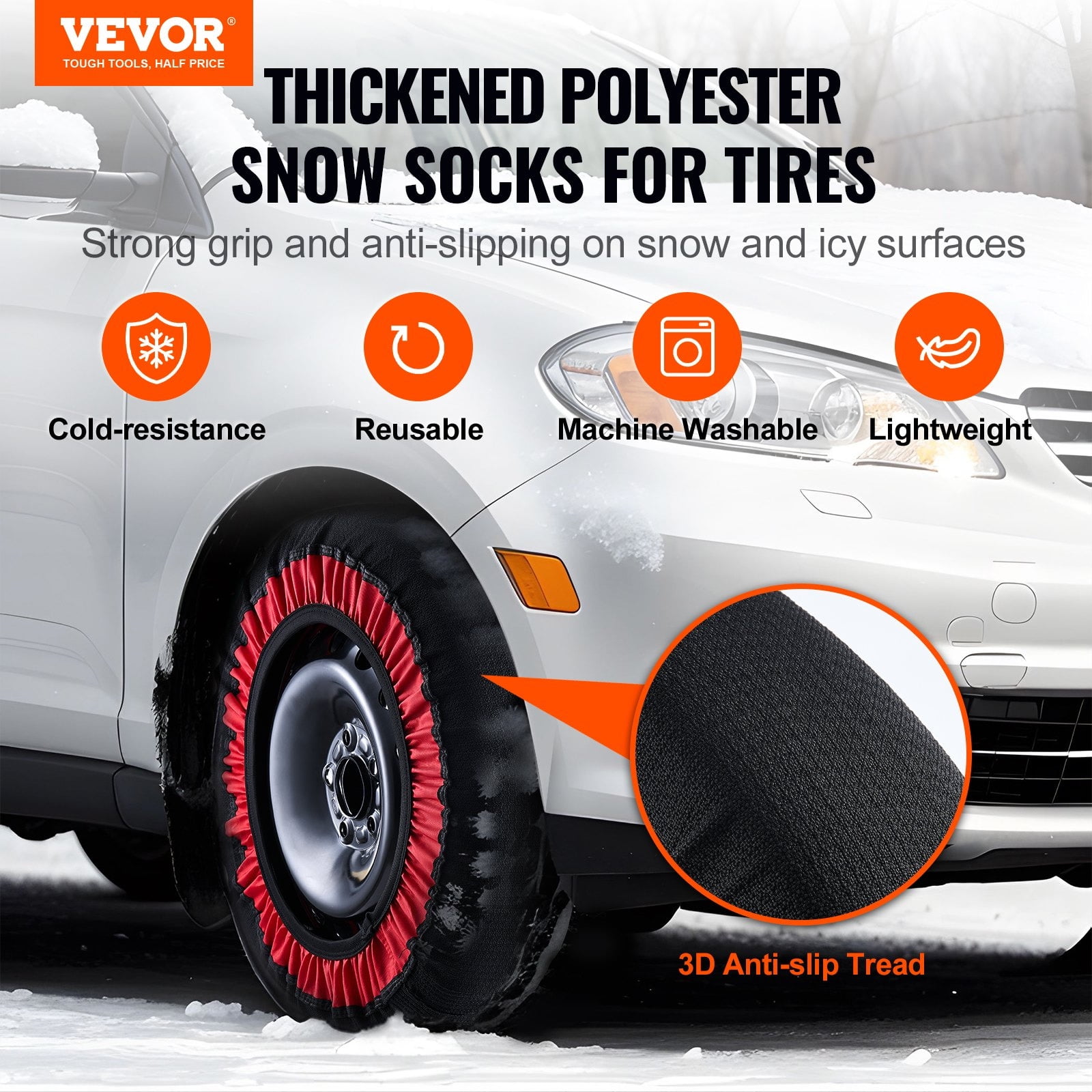 VEVOR 2PCS Thickened Snow Socks for Tires Snow Traction Tire Cover ...