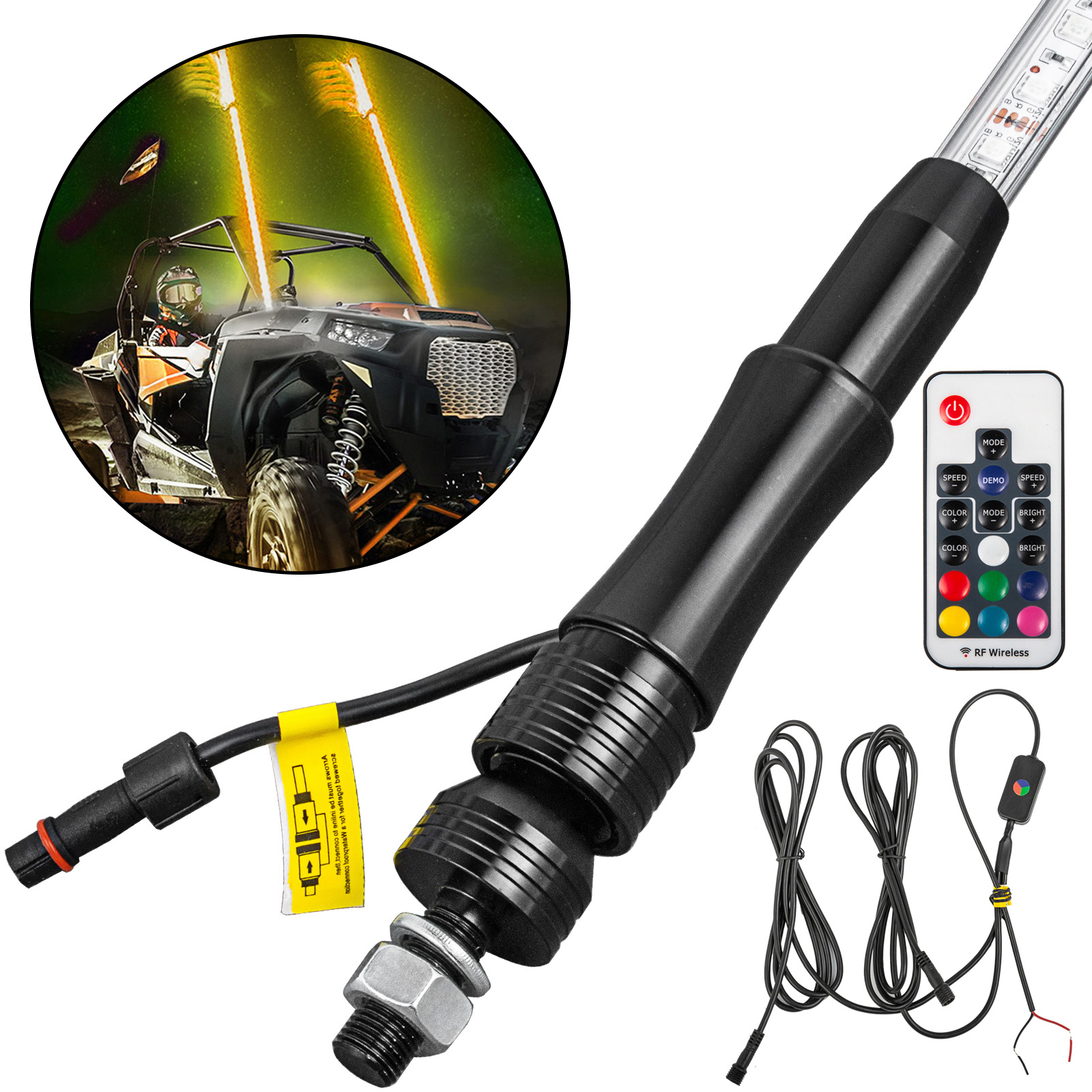 1PC 4FT Spiral RGB Led Whip Light with Spring Base Chasing Light RF ...