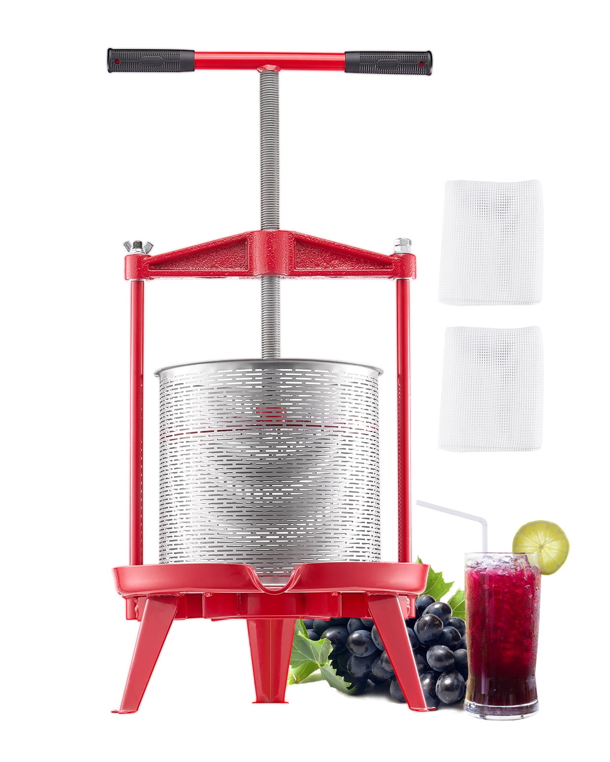 VEVOR 3.69 Gal/14L Fruit Wine Press, Stainless Steel Basket with Cross ...