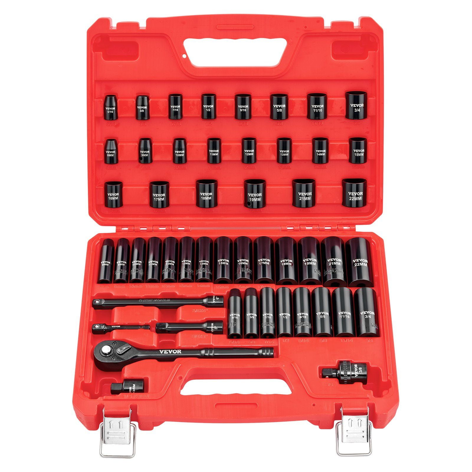 VEVOR 3/8 in Drive Impact Socket Set, 50 Piece, 6 Point Deep & Shallow ...