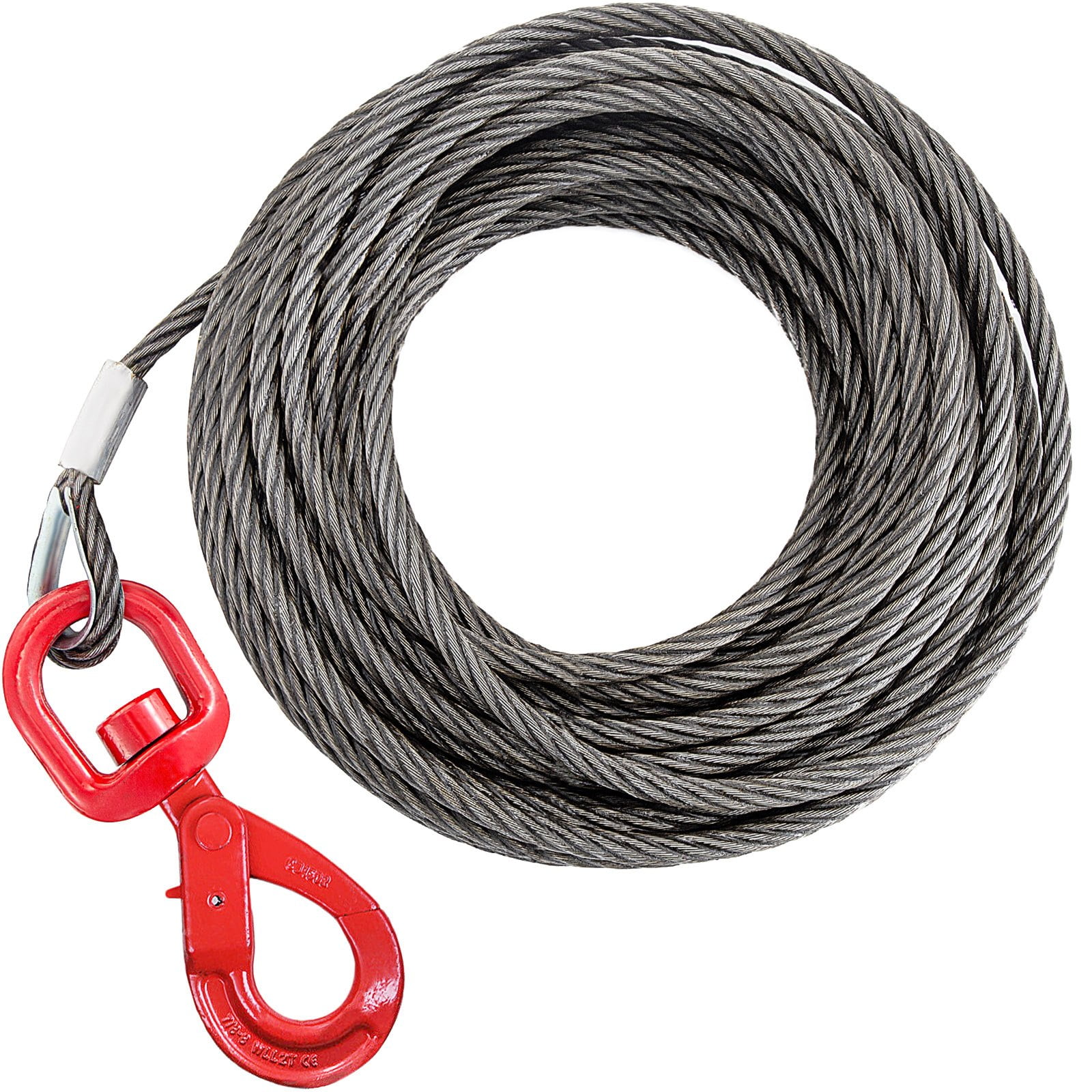 VEVOR 3/8" x 75' Galvanized Steel Winch Cable with Hook - 8800 Lbs ...