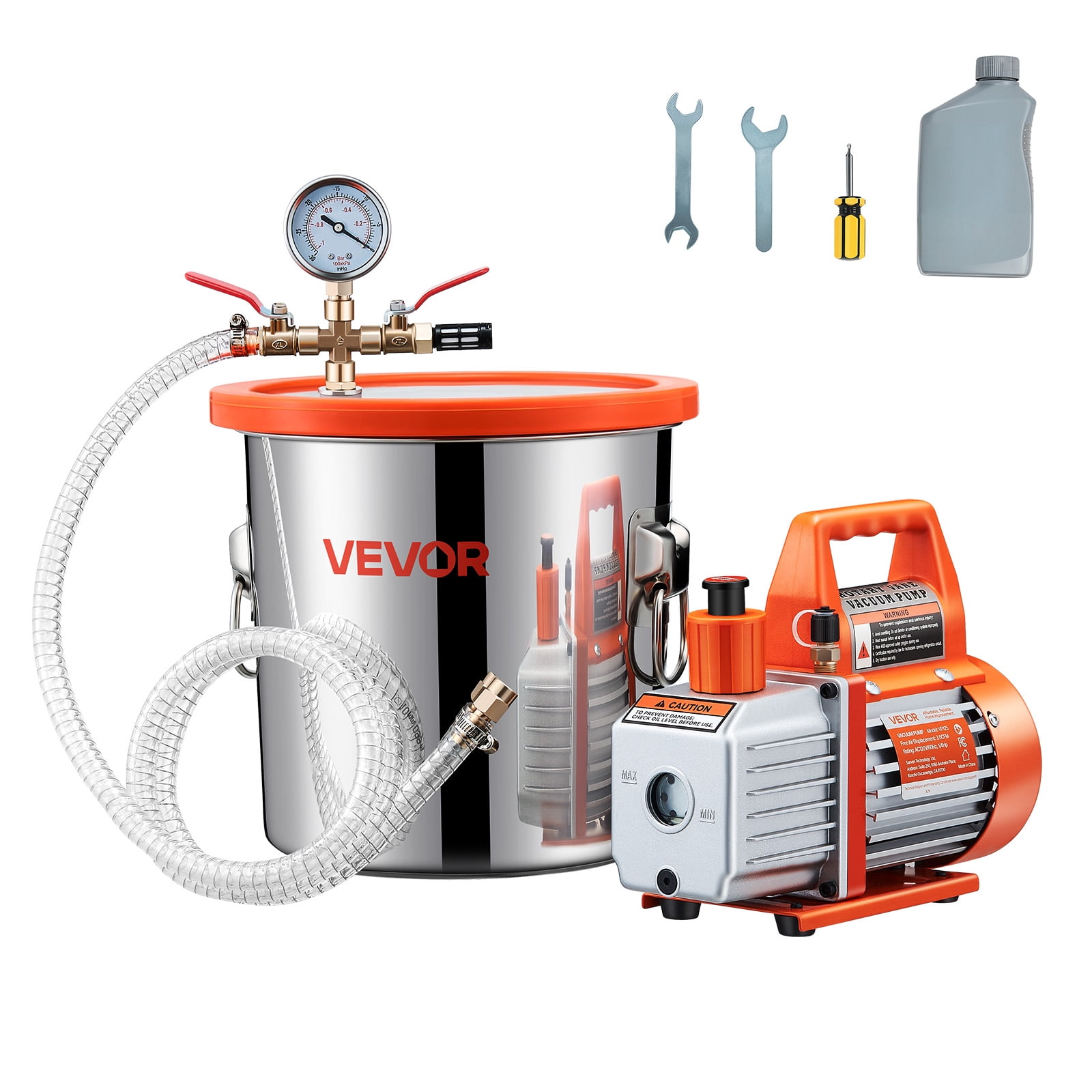VEVOR 3 Gallon Vacuum Chamber with Pump, 3.5 CFM, Stainless Steel ...